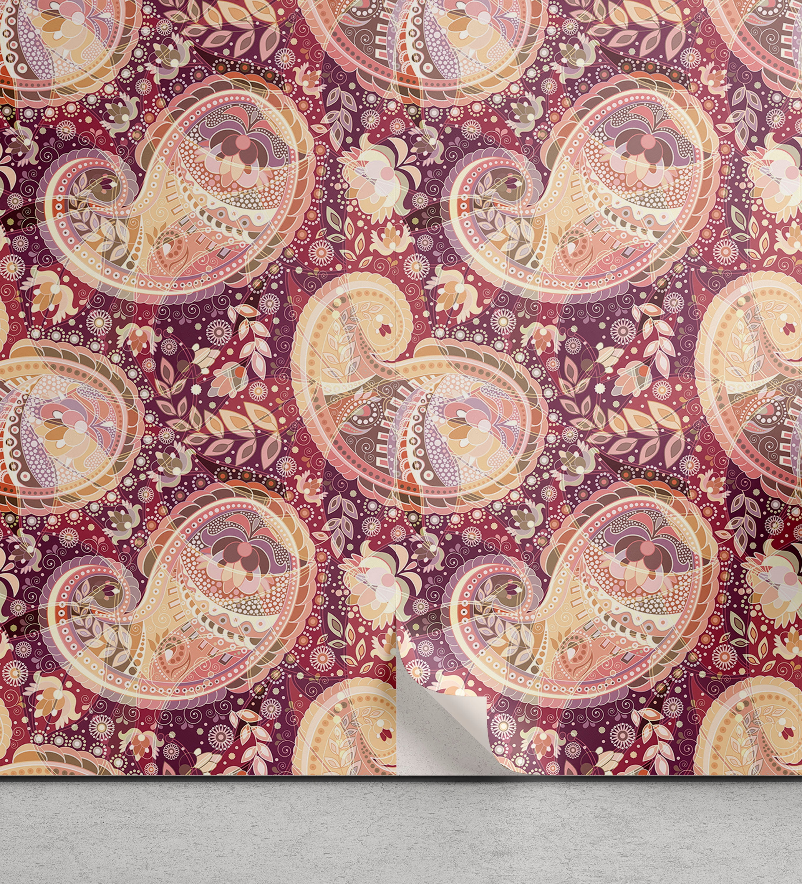 Ambesonne Paisley Peel & Stick Wallpaper for Home, Modern Leafy Floral ...