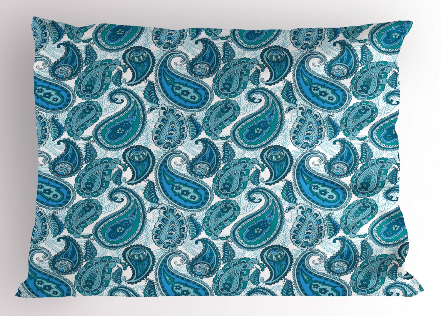 Ambesonne Paisley Pillow Sham, Ocean Stripe and Flower, 26" X 20", Blue ...