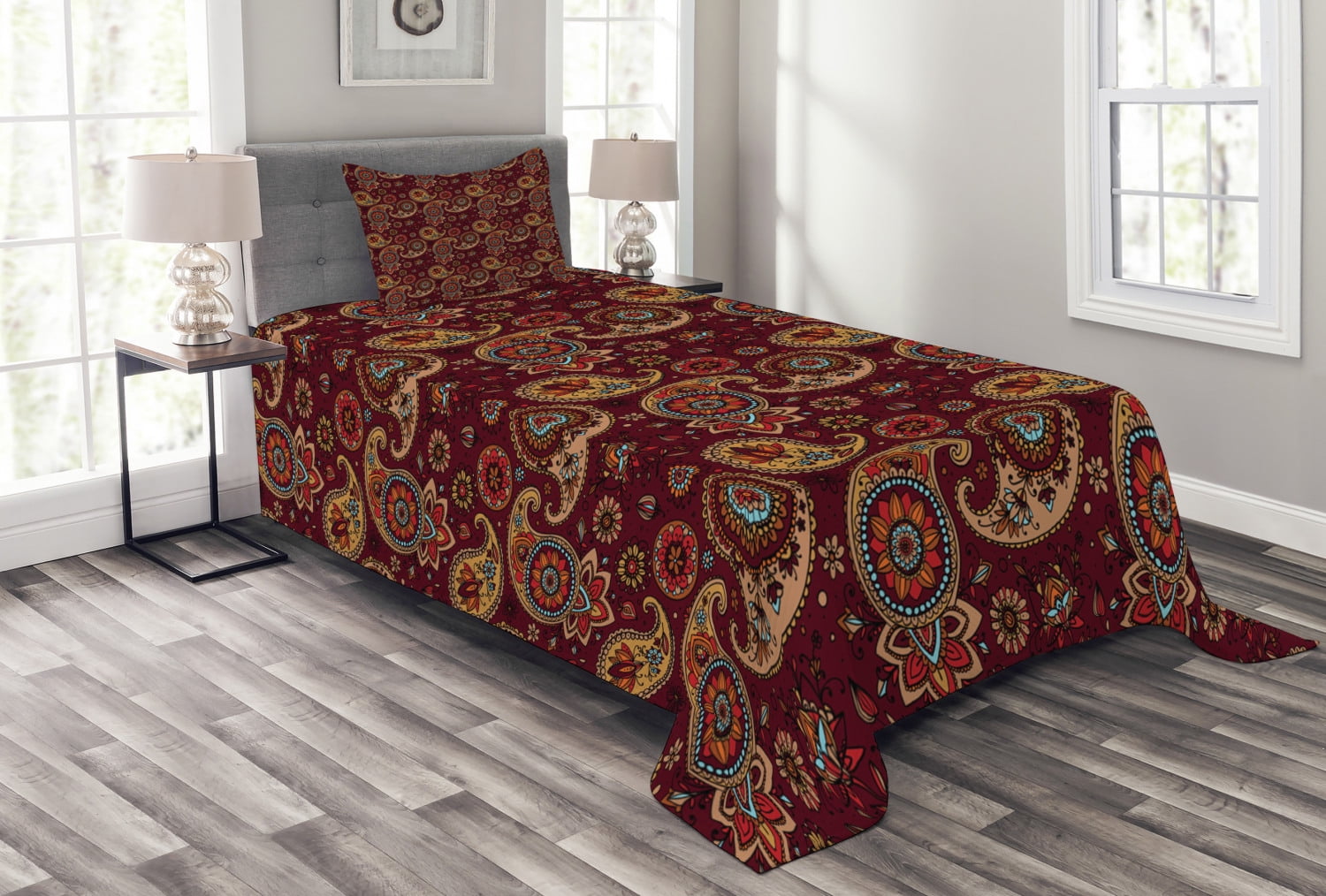 Ambesonne Paisley Quilted Bedspread Set 2 Pcs, Middle Eastern Tribual ...