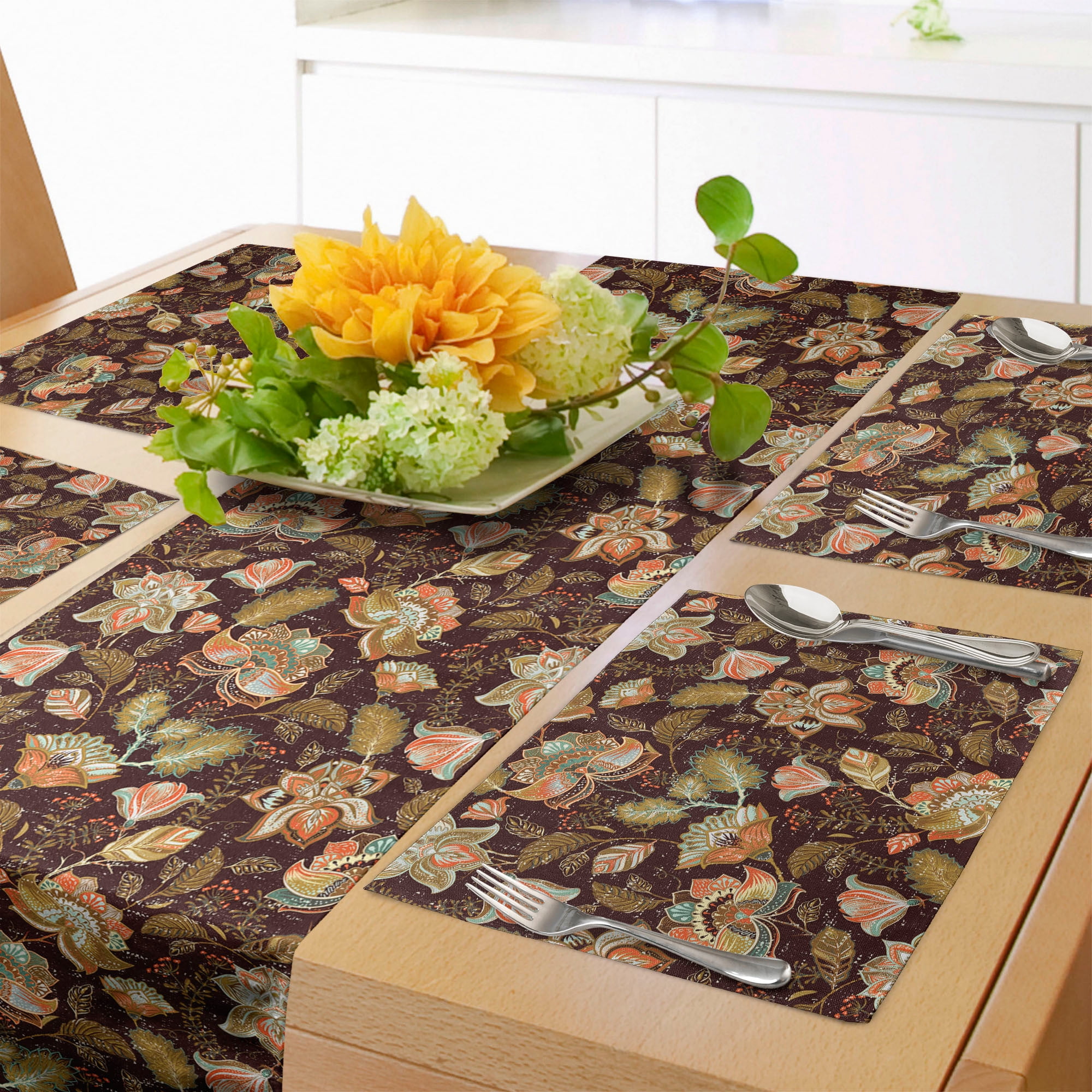 Ambesonne Paisley Table Runner & Placemats, Oriental Blossoms Motifs ...