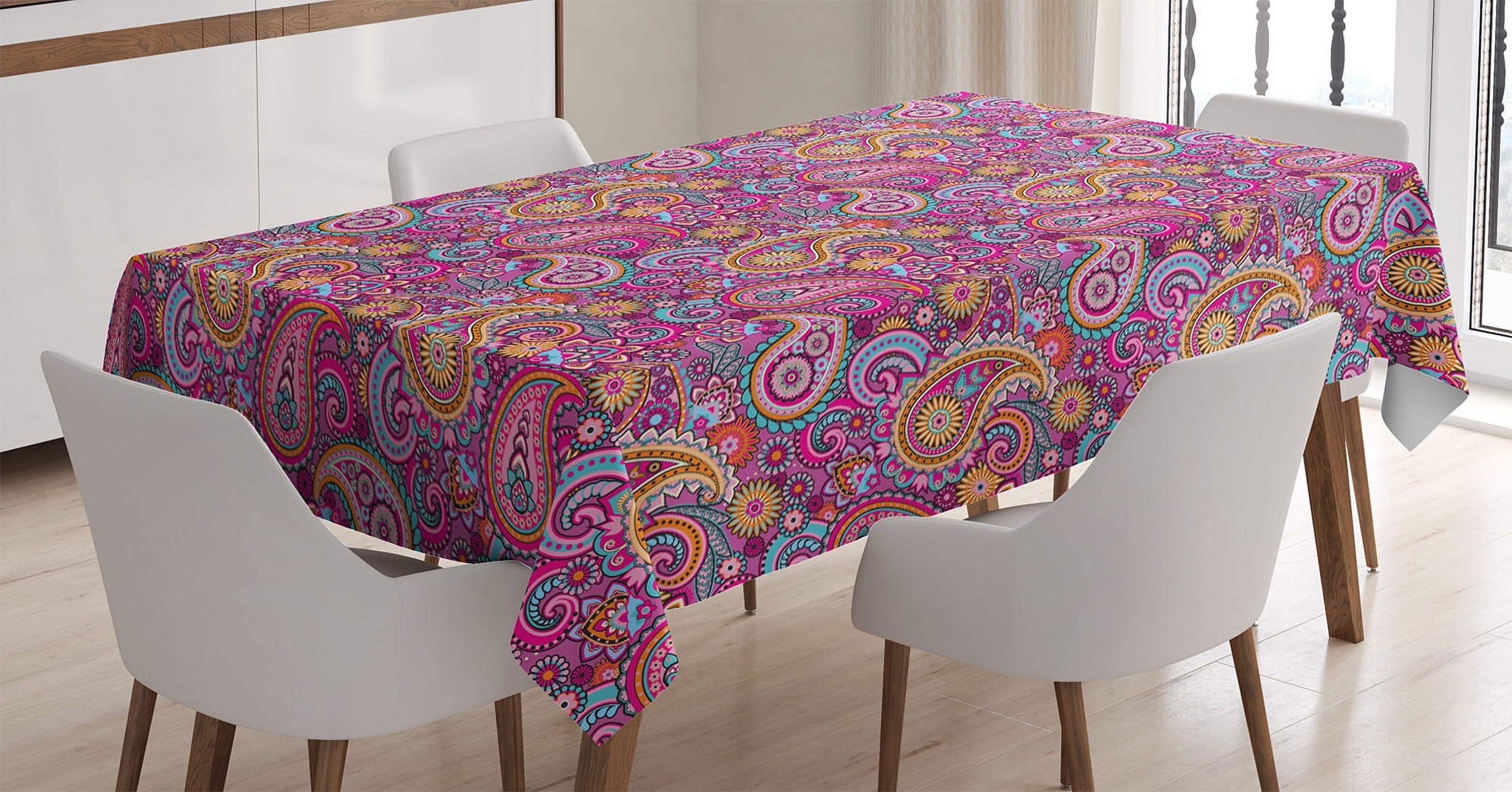 Ambesonne Paisley Tablecloth Rectangular Table Cover, Flowers and Sun ...