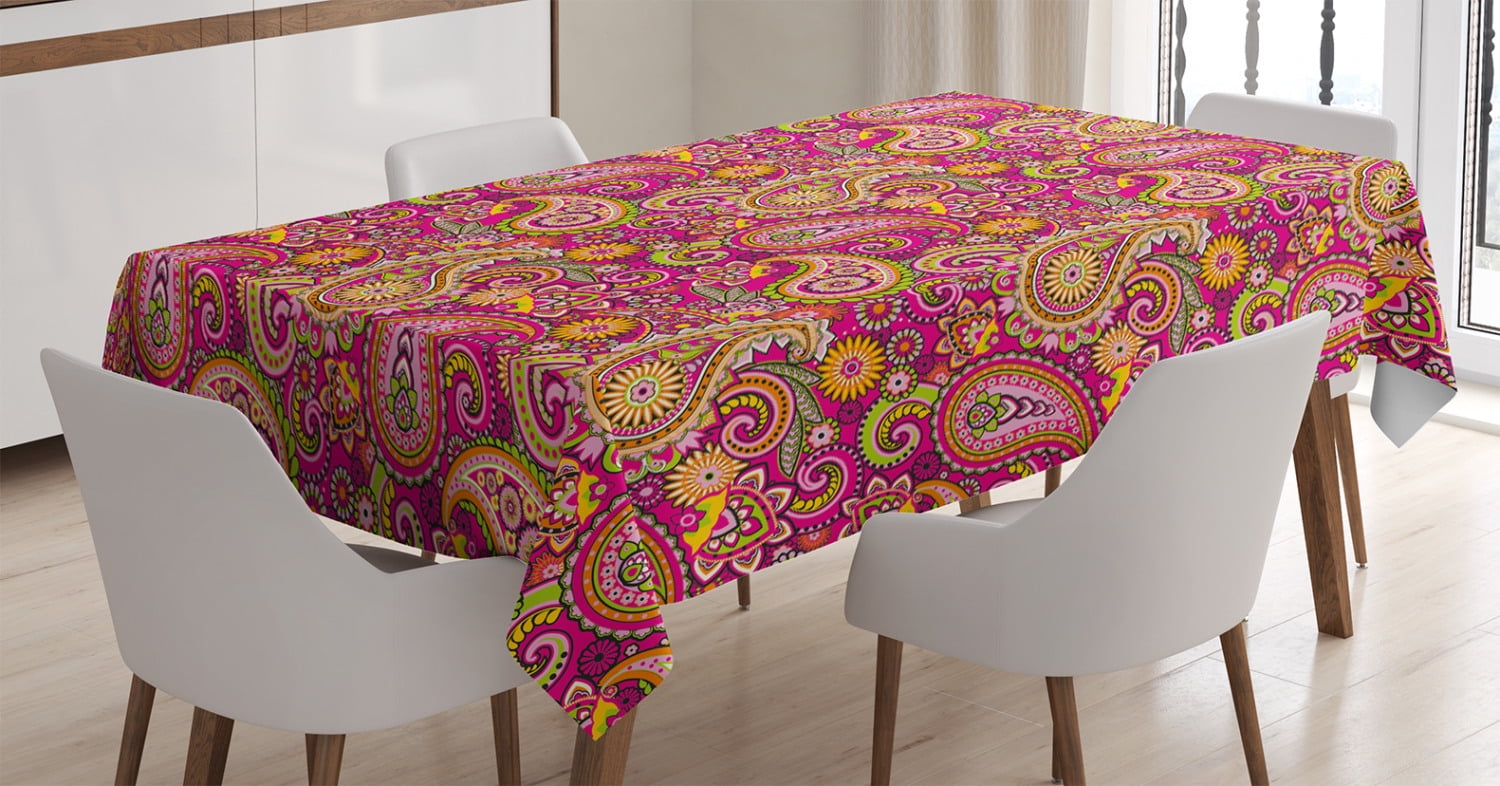 Ambesonne Paisley Tablecloth Rectangular Table Cover, Vivid Flowers and ...