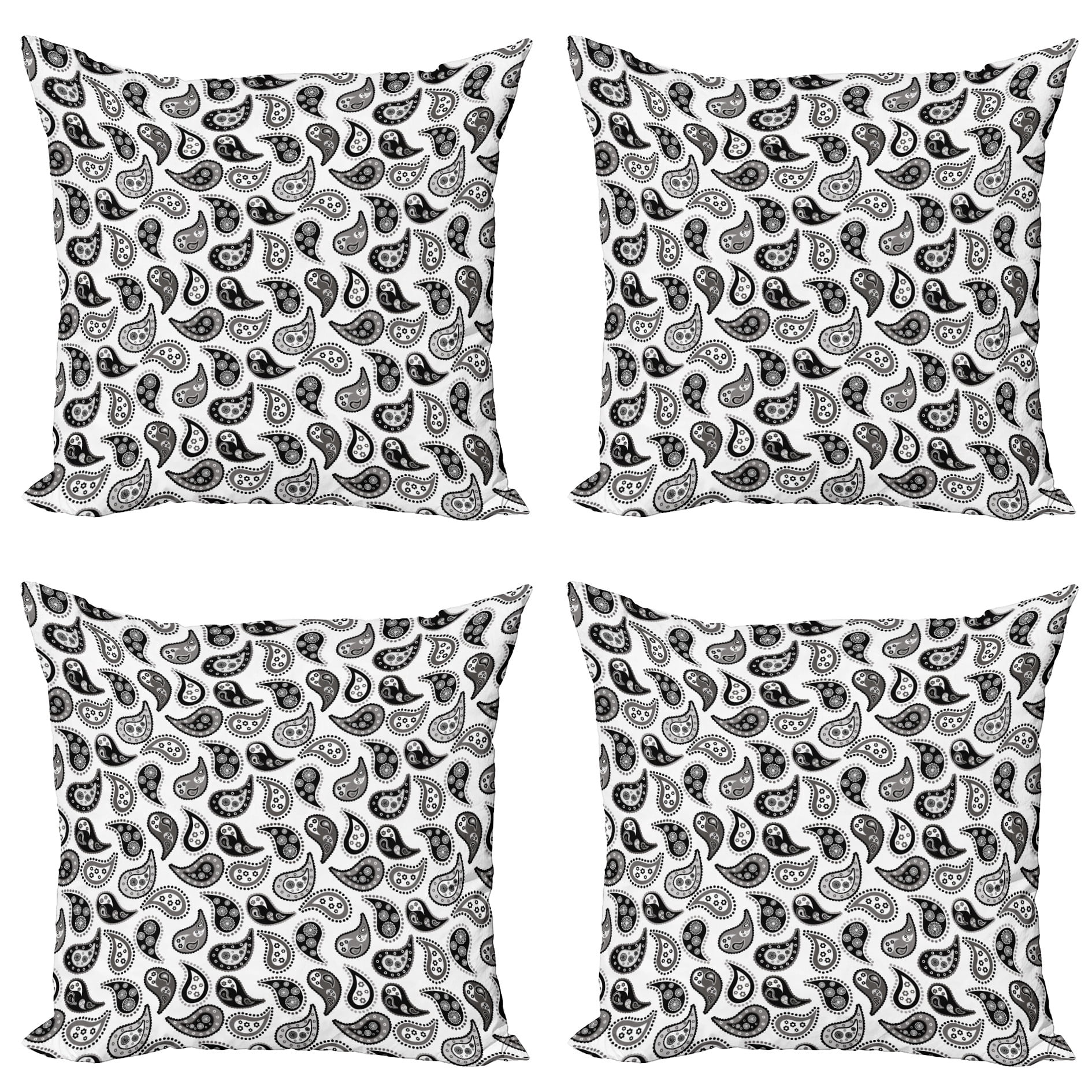 Ambesonne Paisley Throw Pillow Cover 4 Pack, Different Flowers Forms ...
