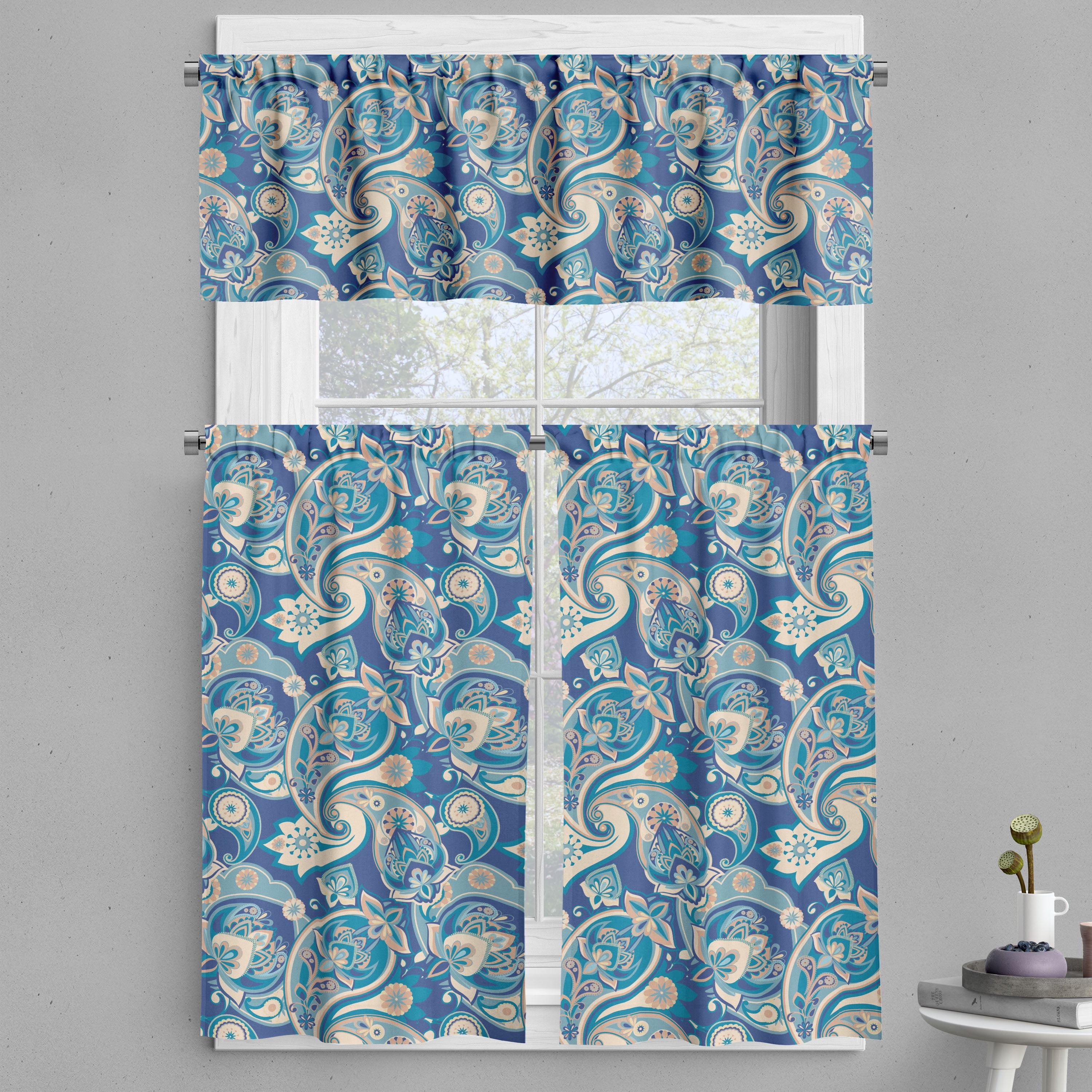 Ambesonne Paisley Valance & Curtain, Inspired Persian, 55"x24", Teal ...