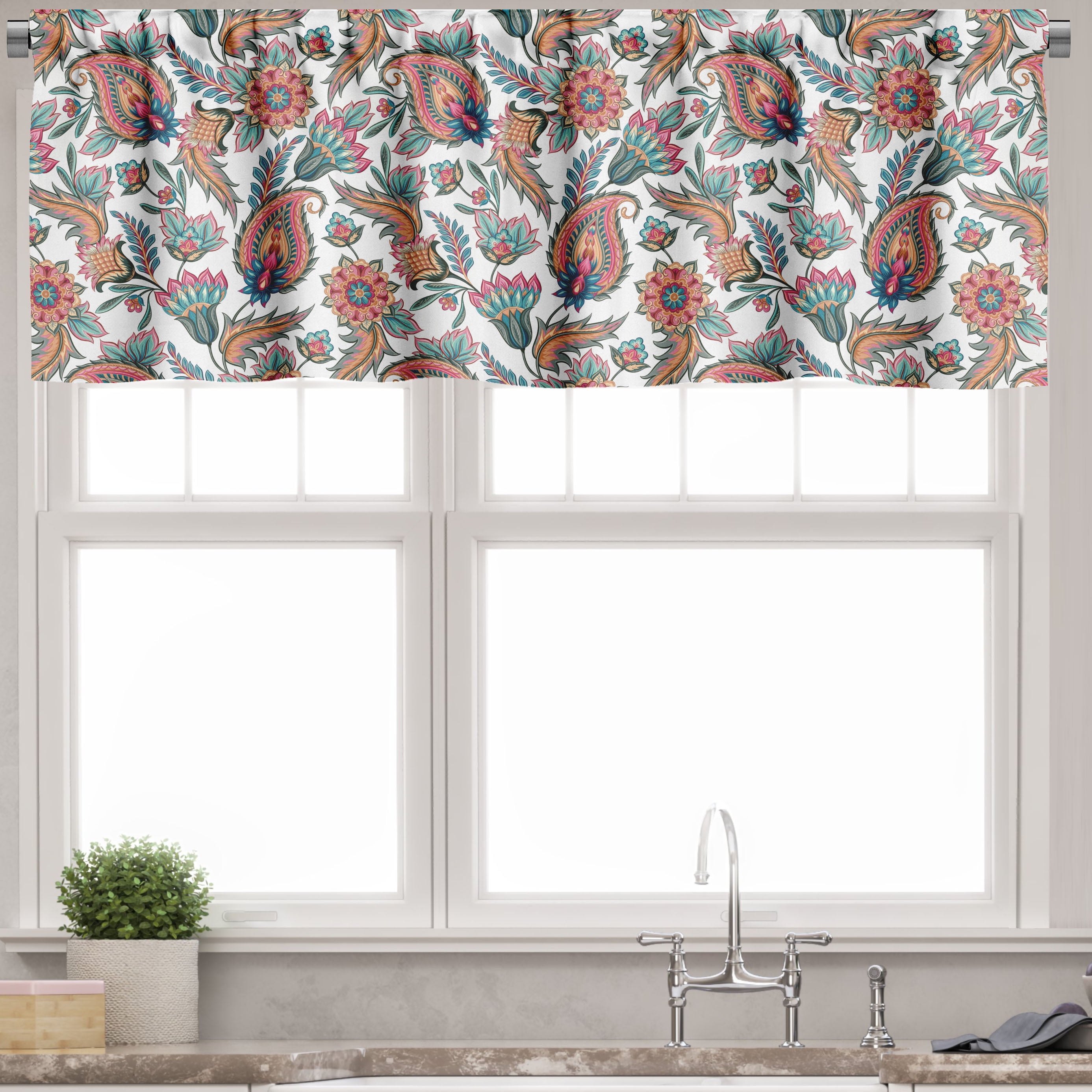 Ambesonne Paisley Window Valance Motifs With Flower Leafs 54 X 12