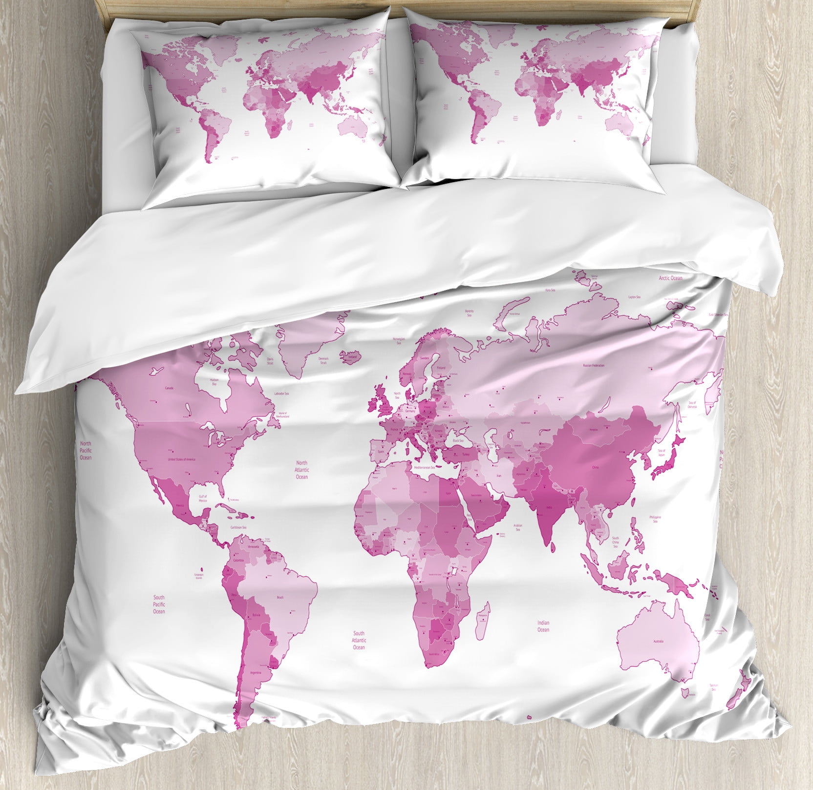 Ambesonne Pale Pink Duvet Cover Set, World Map Continents, Calking ...