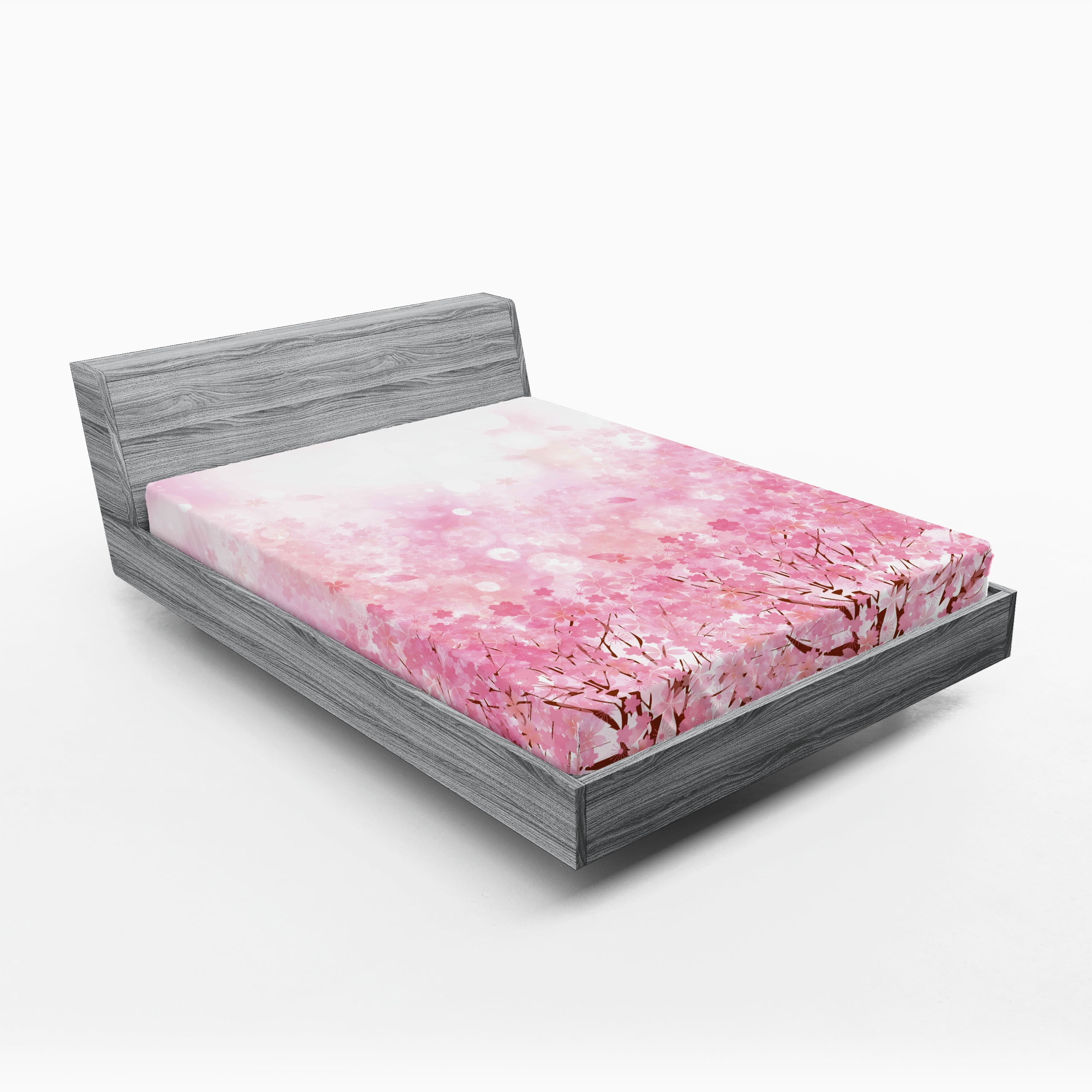 Ambesonne Pale Pink Fitted Sheet, Romatic Sakura Tree, Full Size, Pale ...