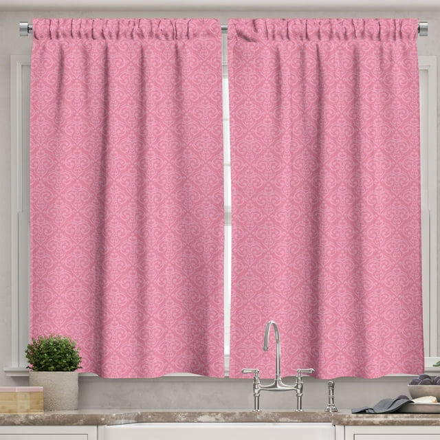 Ambesonne Pale Pink Kitchen Curtains, Rococo Style Damask, 55"x45 ...