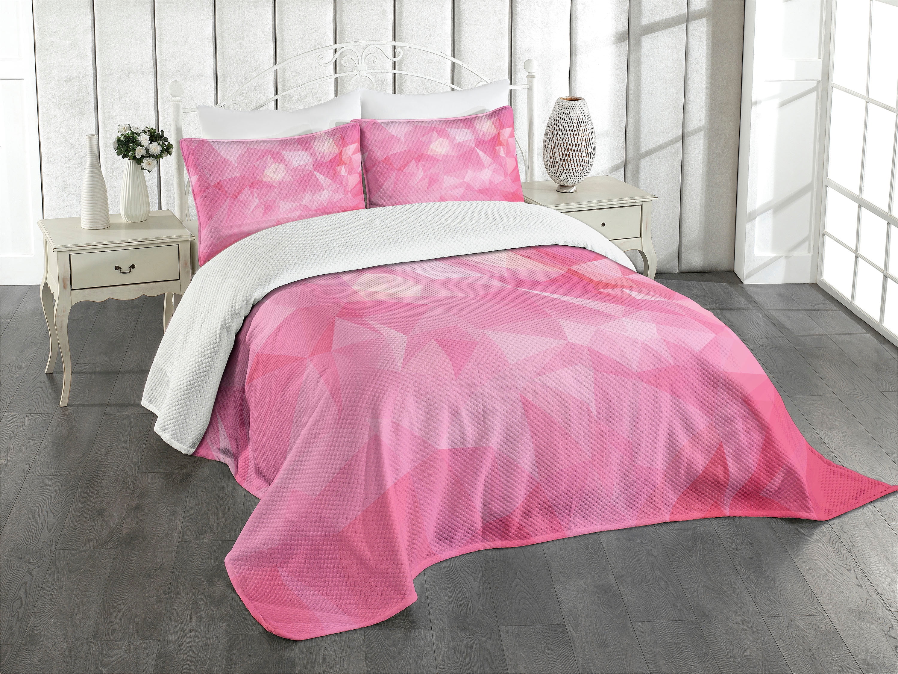 Ambesonne Pale Pink Quilted Bedspread Set 3 Pcs, Mosaic Fractal Style ...