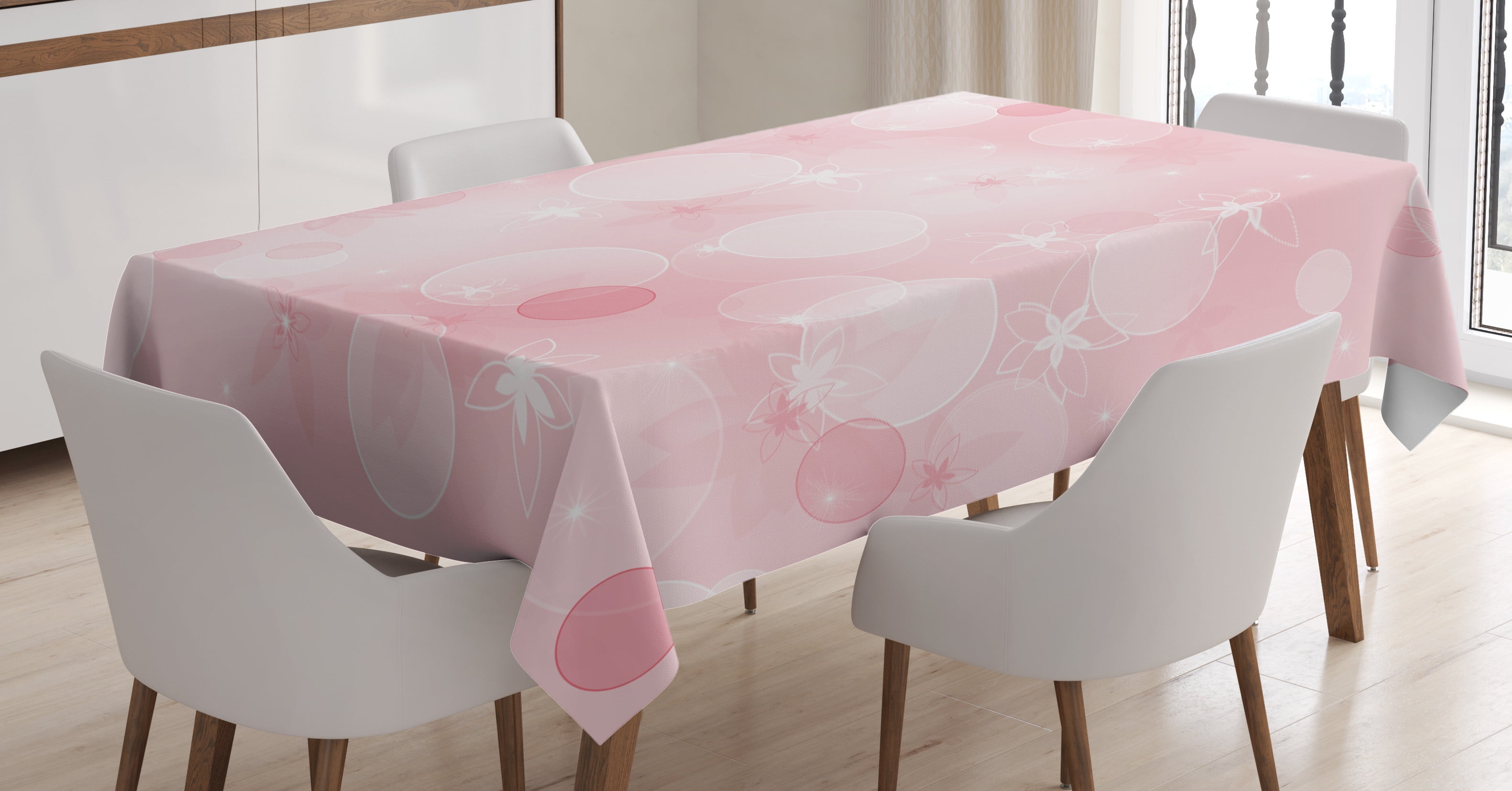 Ambesonne Pale Pink Tablecloth Rectangular Table Cover, Floral Spots ...