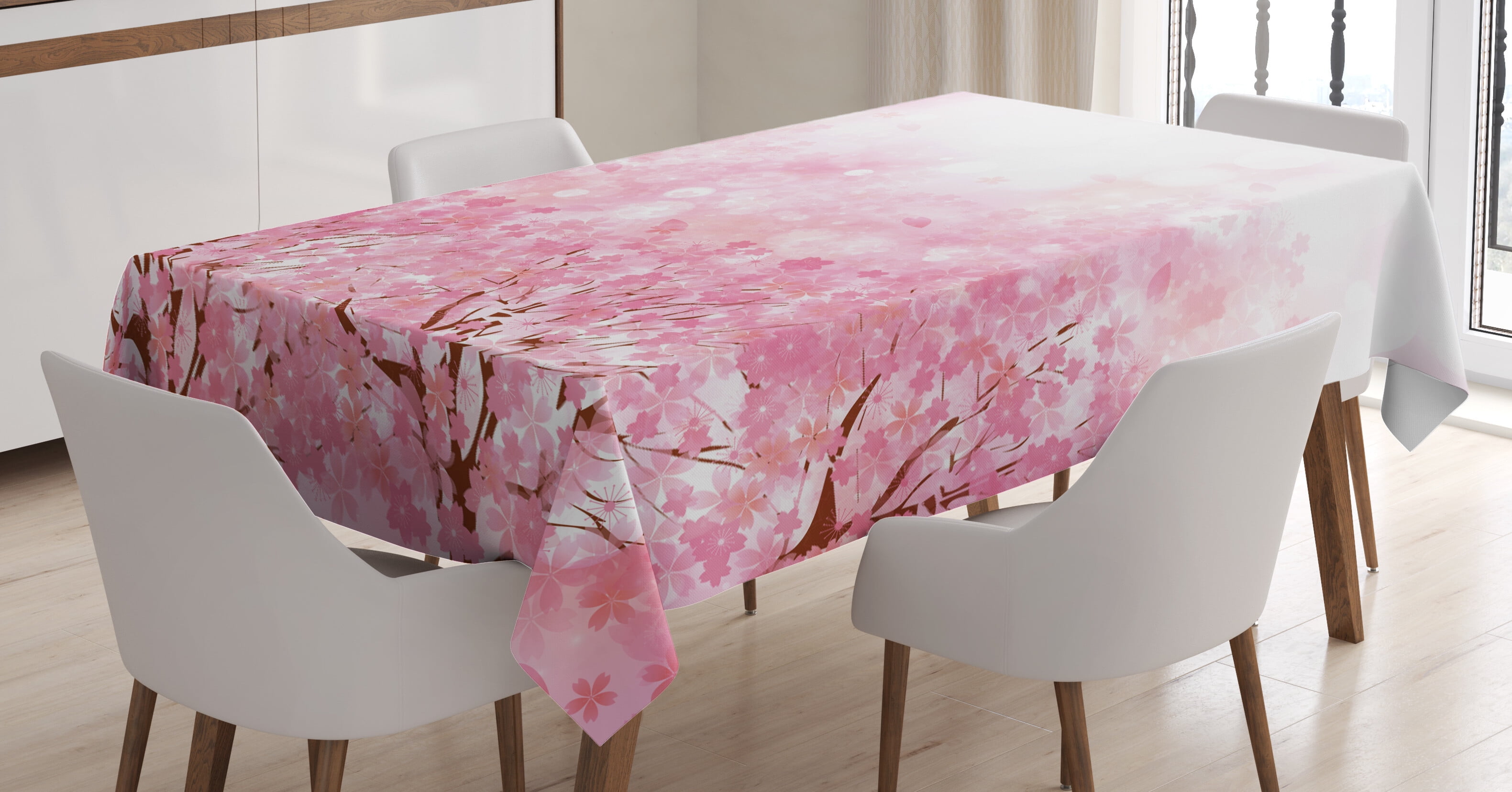 Ambesonne Pale Pink Tablecloth Rectangular Table Cover, Romatic Sakura ...