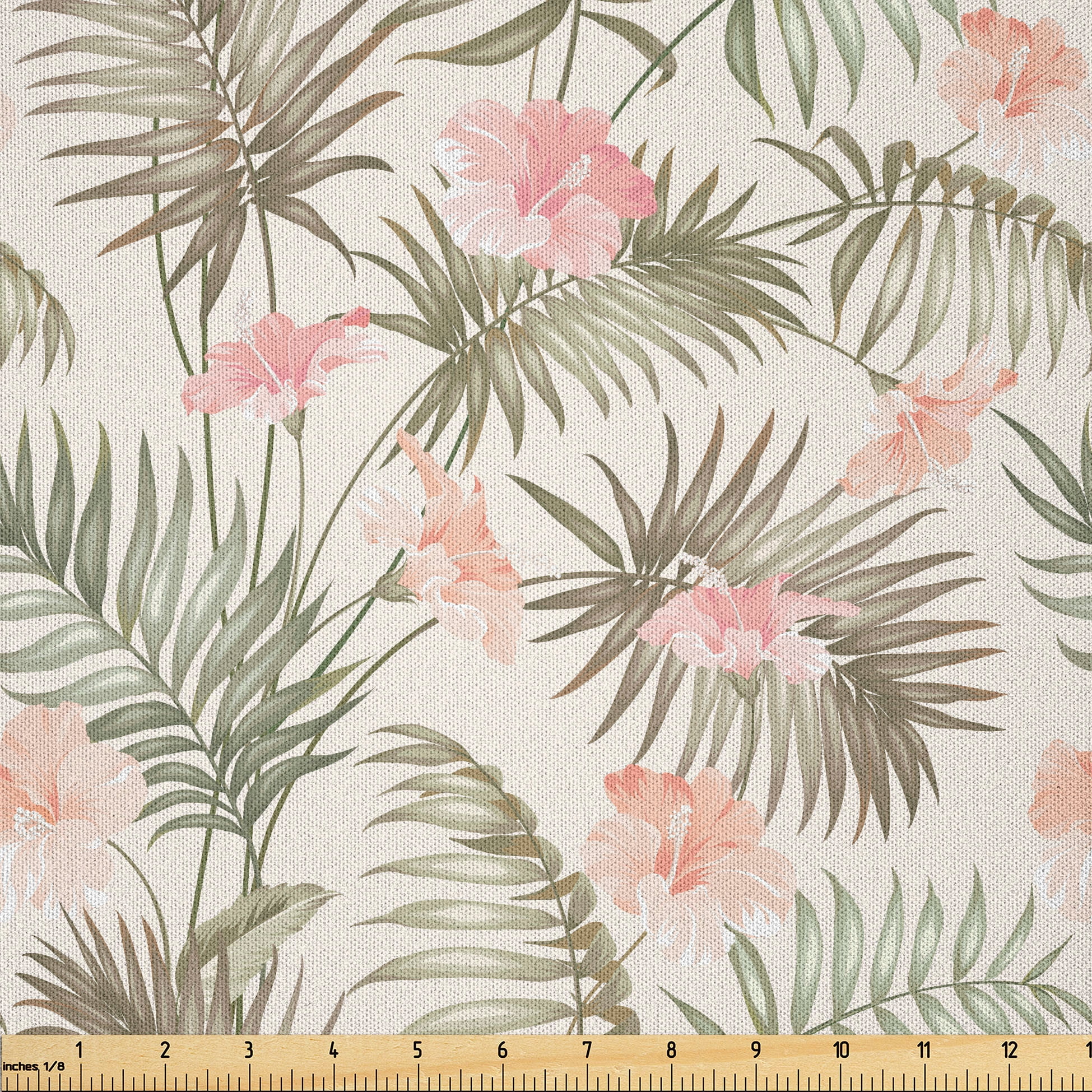 Ambesonne Palm Fabric by the Yard Microfiber, Vintage Exotic Flowers ...