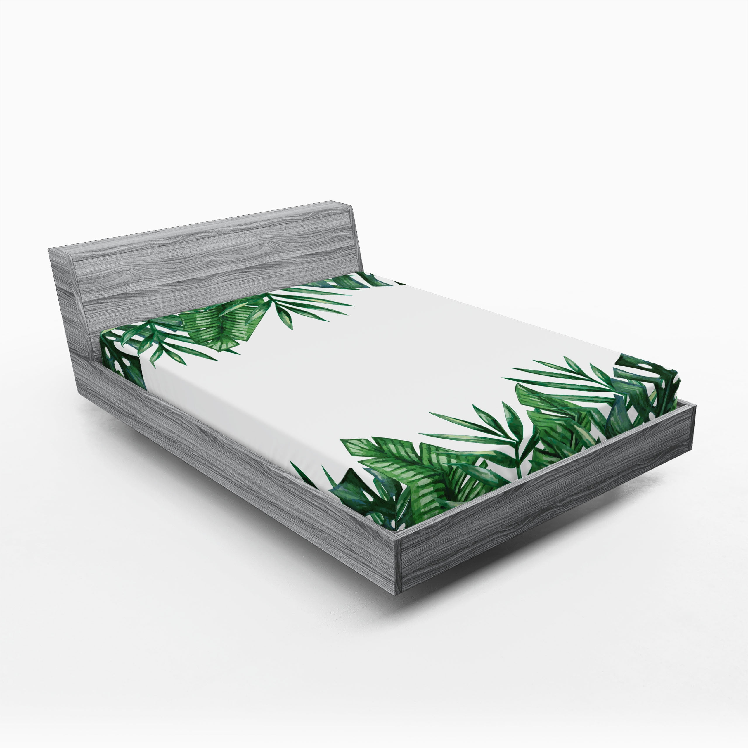 Ambesonne Palm Leaf Fitted Sheet, Forest Leaves Frame, Full Size ...