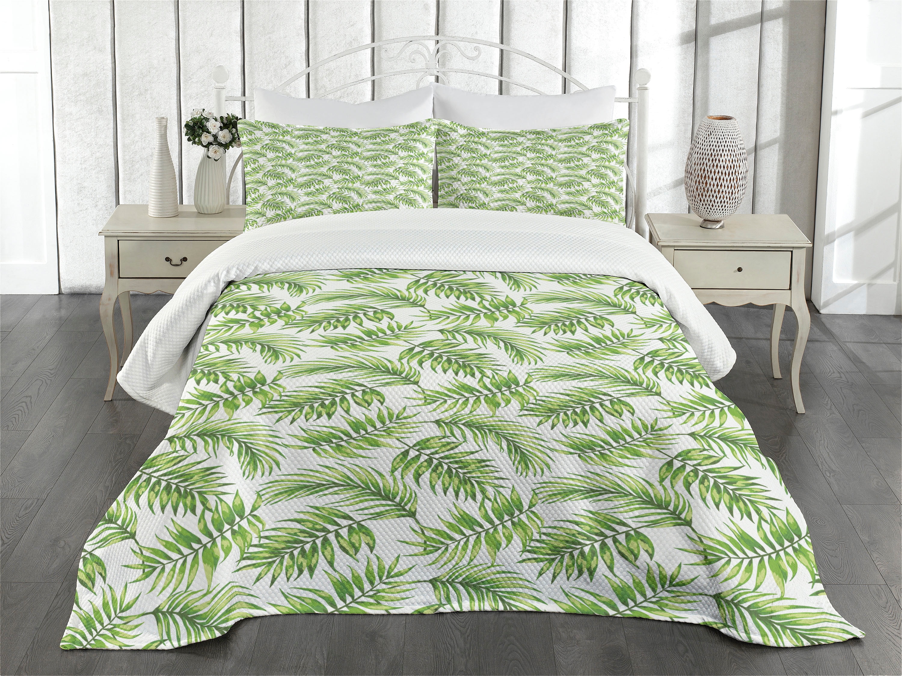 Ambesonne Palm Leaf Quilted Bedspread Set 3 Pcs, Exotic Tree Hawaiian ...