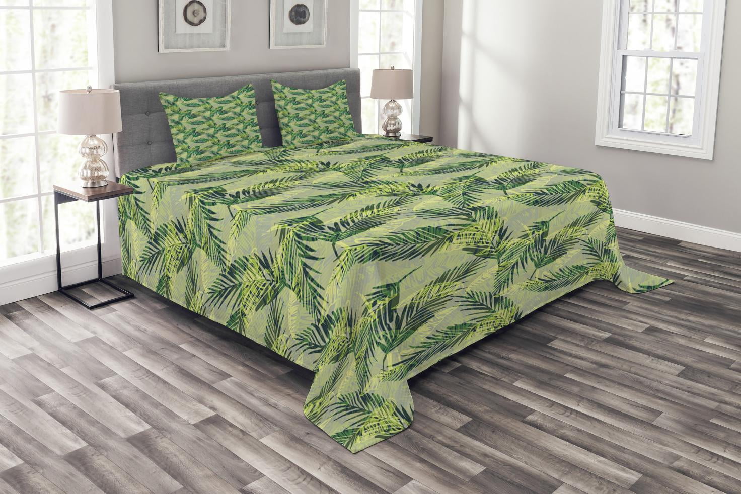 Ambesonne Palm Leaf Quilted Bedspread Set 3 Pcs, Rainforest Foliage ...