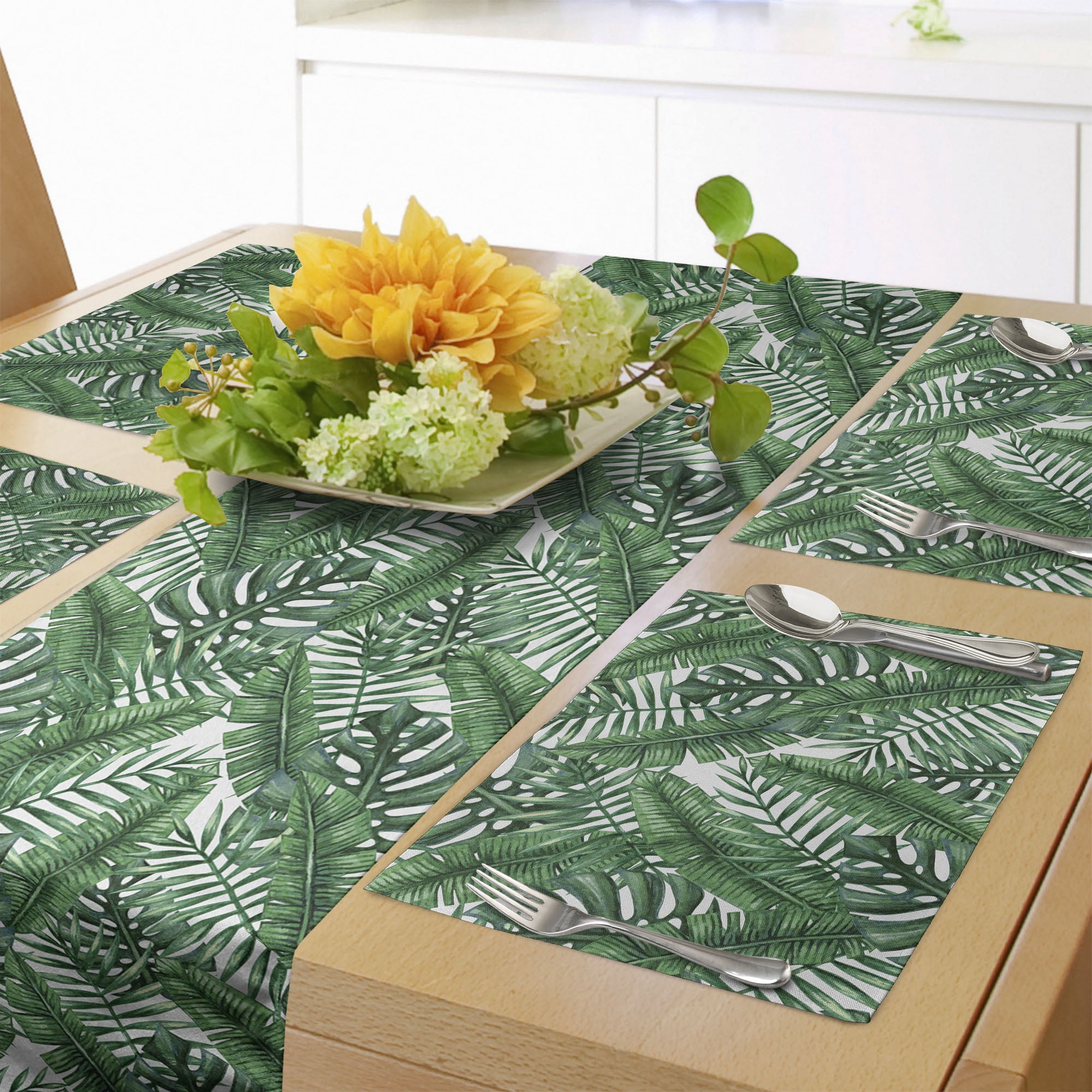 Ambesonne Palm Leaf Table Runner & Placemats, Watercolor Jungle ...