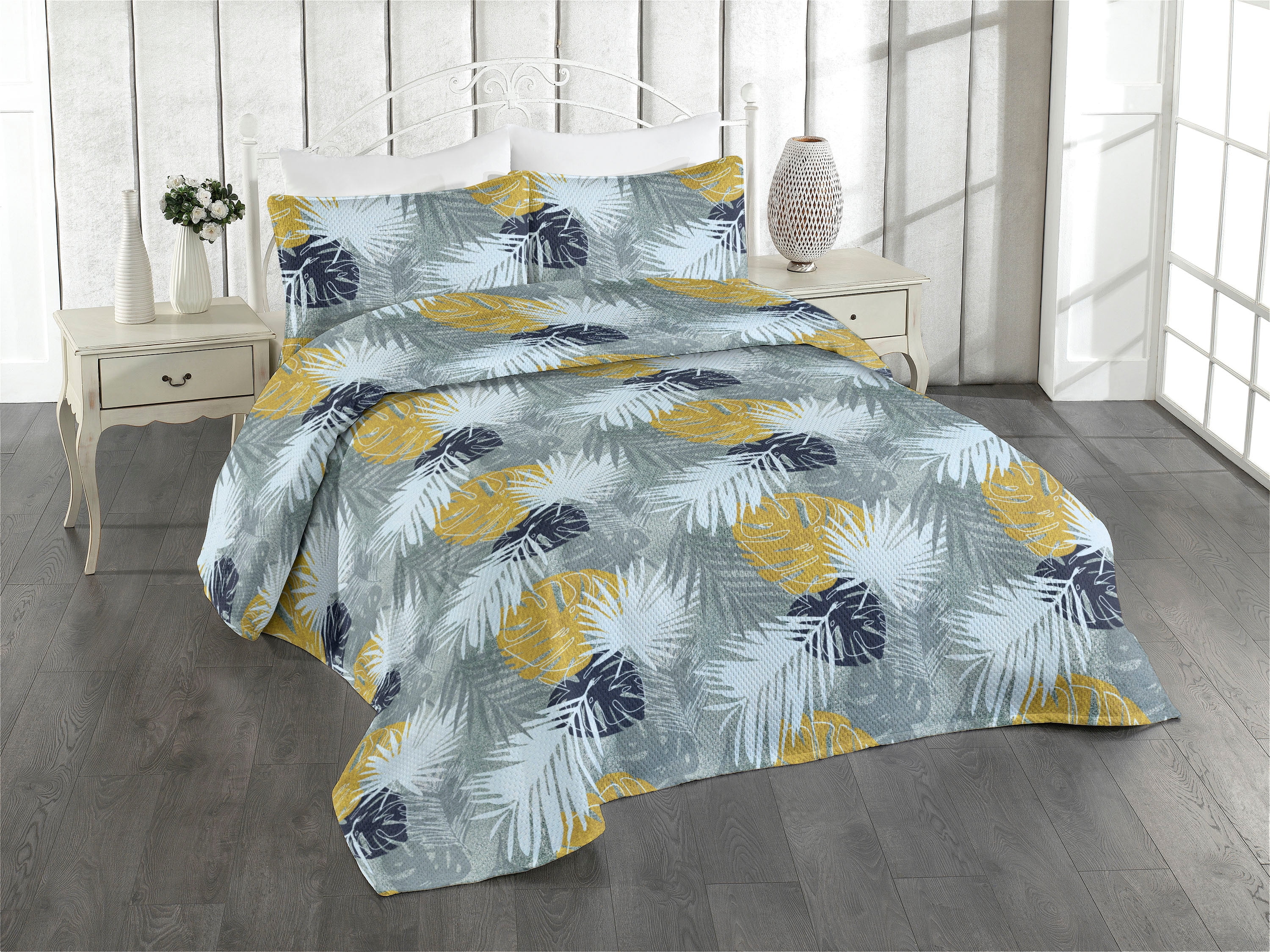 Ambesonne Palm Leaves Quilted Bedspread Set 3 Pcs, Aloha Hawaii ...