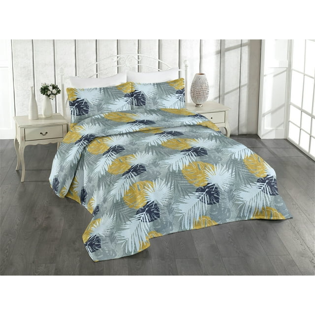 Ambesonne Palm Leaves Quilted Bedspread Set 3 Pcs, Aloha Hawaii ...