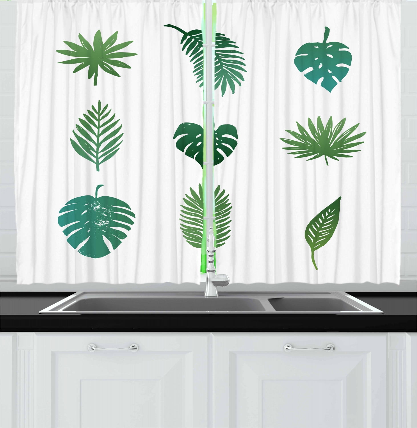 Ambesonne Palm Tree Kitchen Curtains, Tropical Tree Foliage, 55"x39 ...