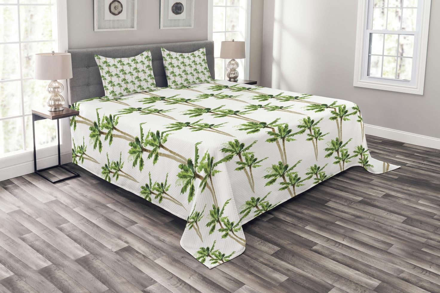 Ambesonne Palm Tree Quilted Bedspread Set 3 Pcs, Forest in Watercolors ...