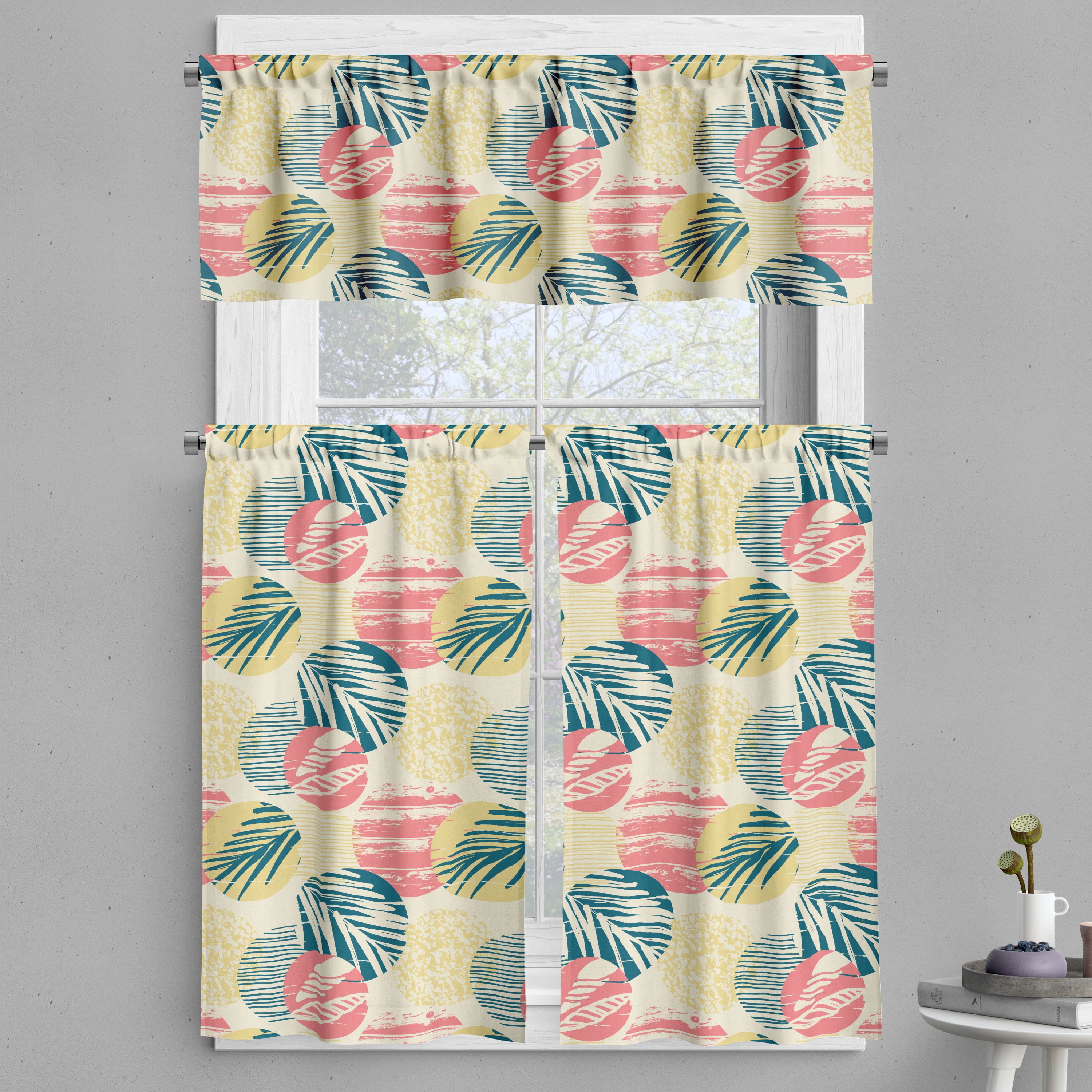 Ambesonne Palm Tree Valance & Curtain, Grunge Brazil Leaves, 55"x45 ...