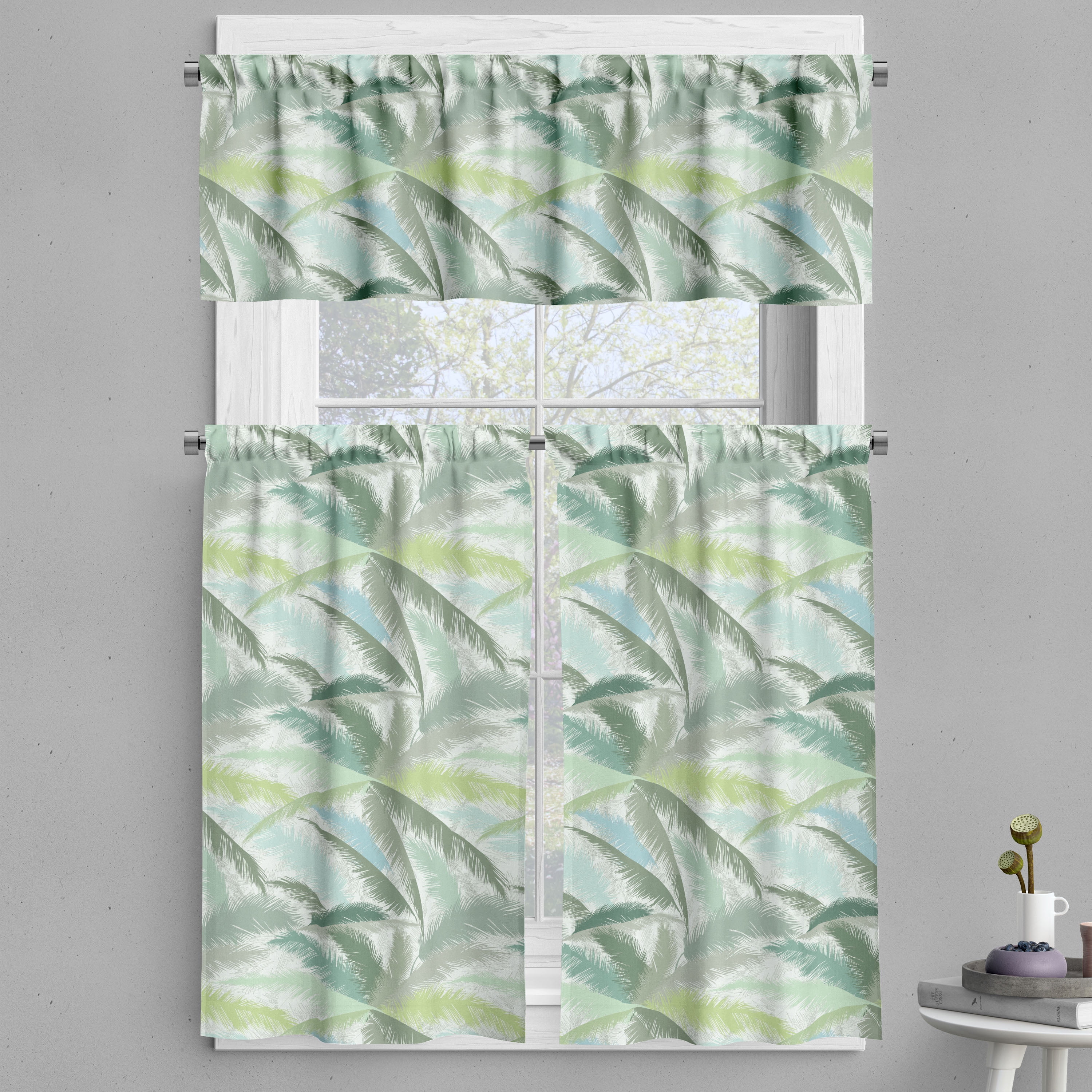 Ambesonne Palm Tree Valance & Curtain, Leafy Green Branches, 55"x24 ...