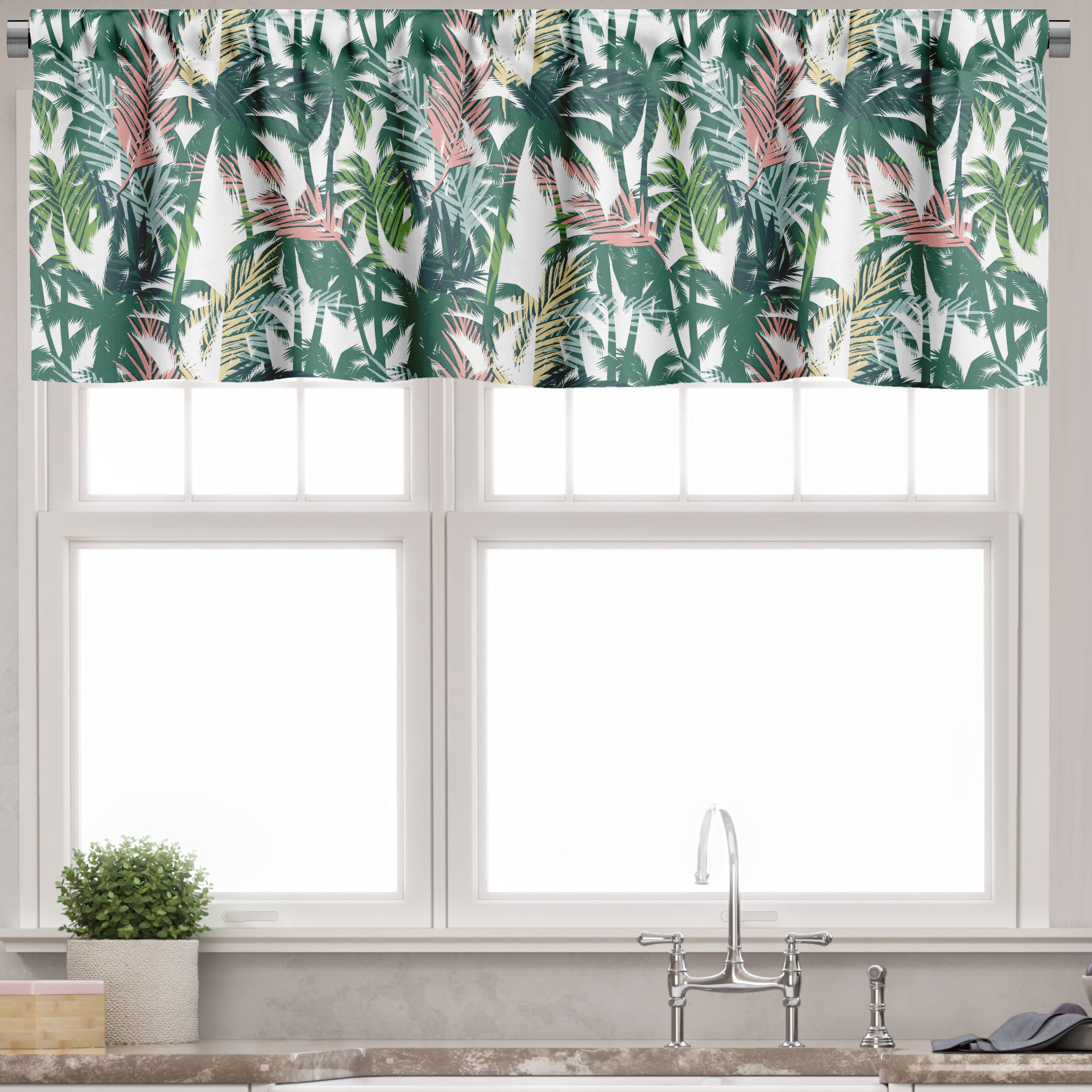 Ambesonne Palm Tree Window Valance, Dreamy Jungle Foliage, 54" X 12 ...