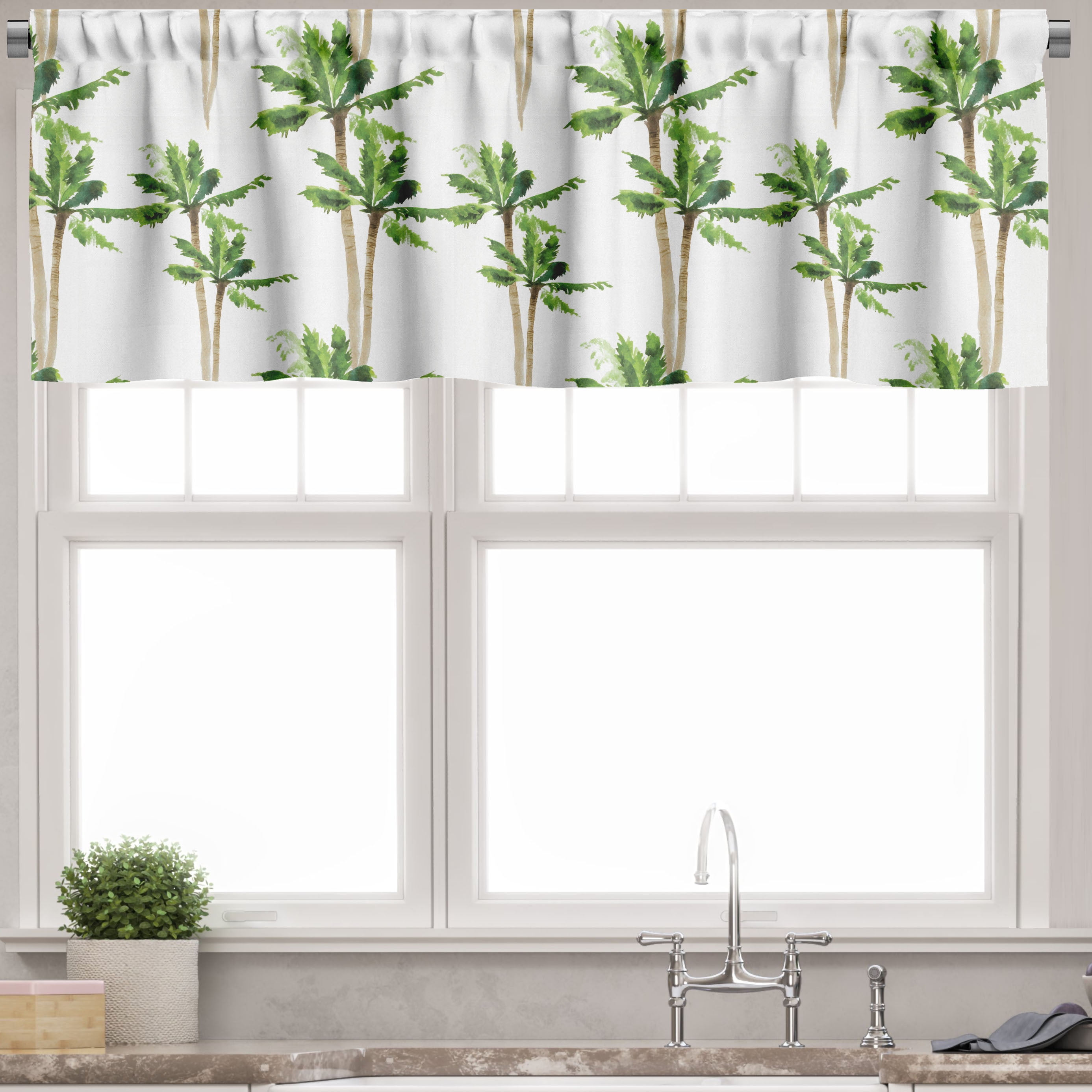 Ambesonne Palm Tree Window Valance, Forest in Watercolors, 54" X 18 ...