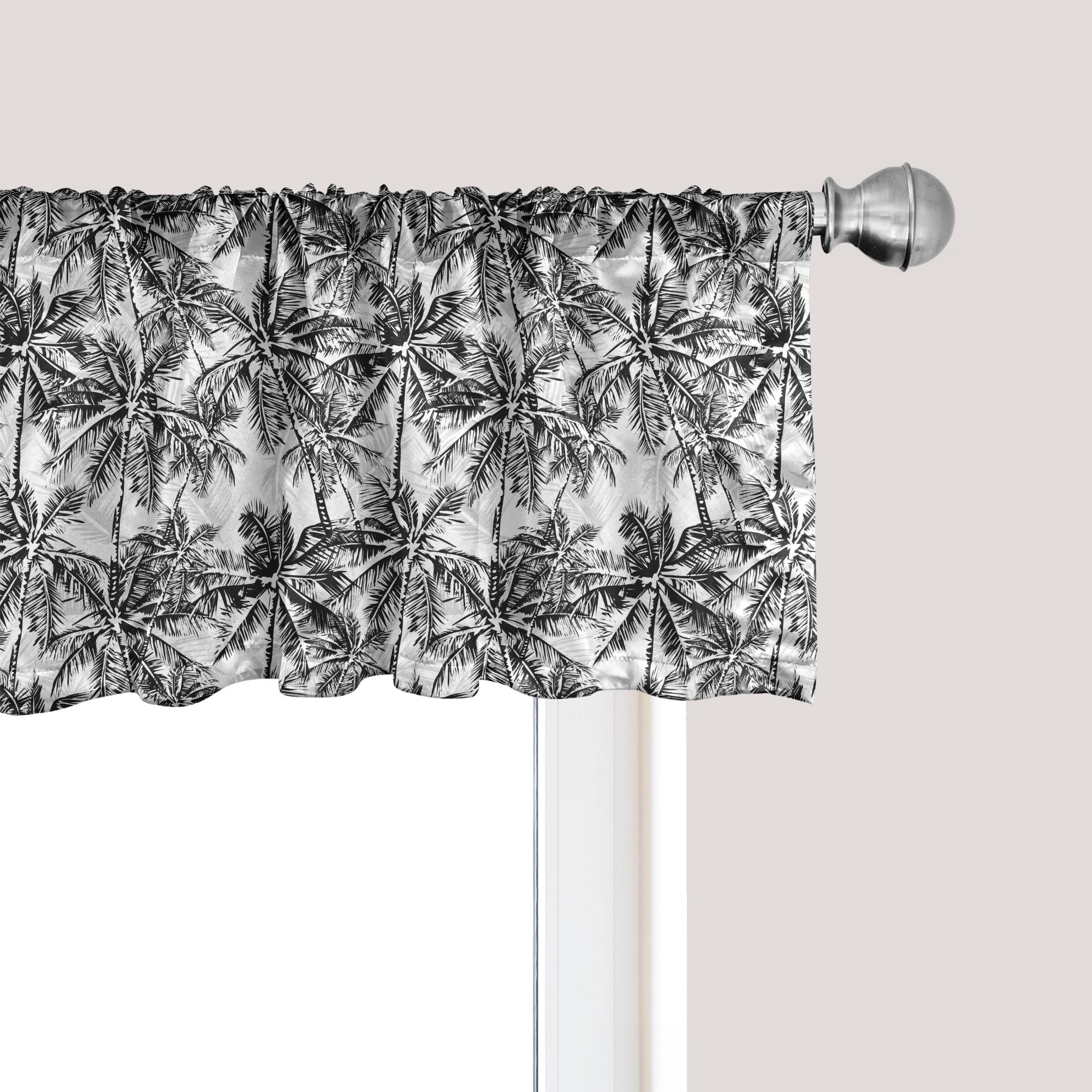 Ambesonne Palm Tree Window Valance, Monochrome Woodland, 54" X 18 ...