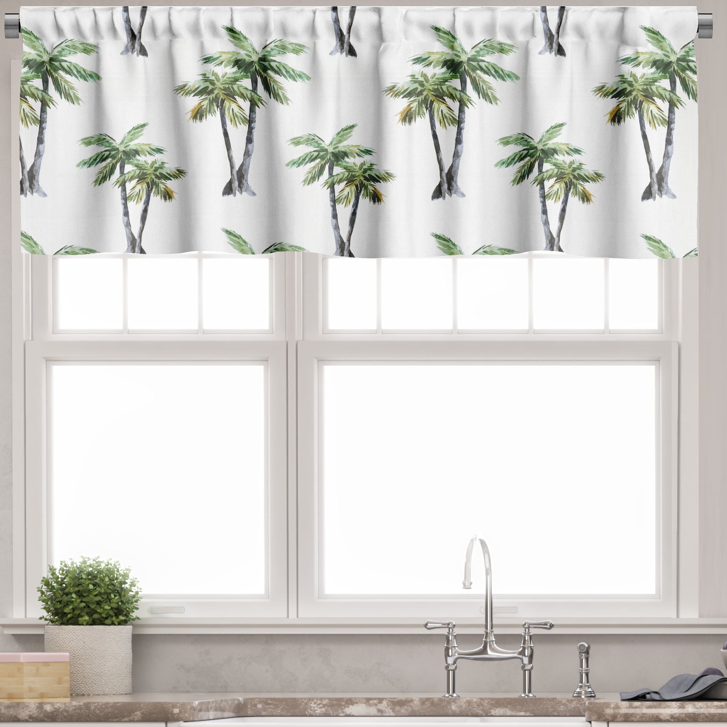 Ambesonne Palm Tree Window Valance, Watercolor Trees Art, 54" X 12 ...