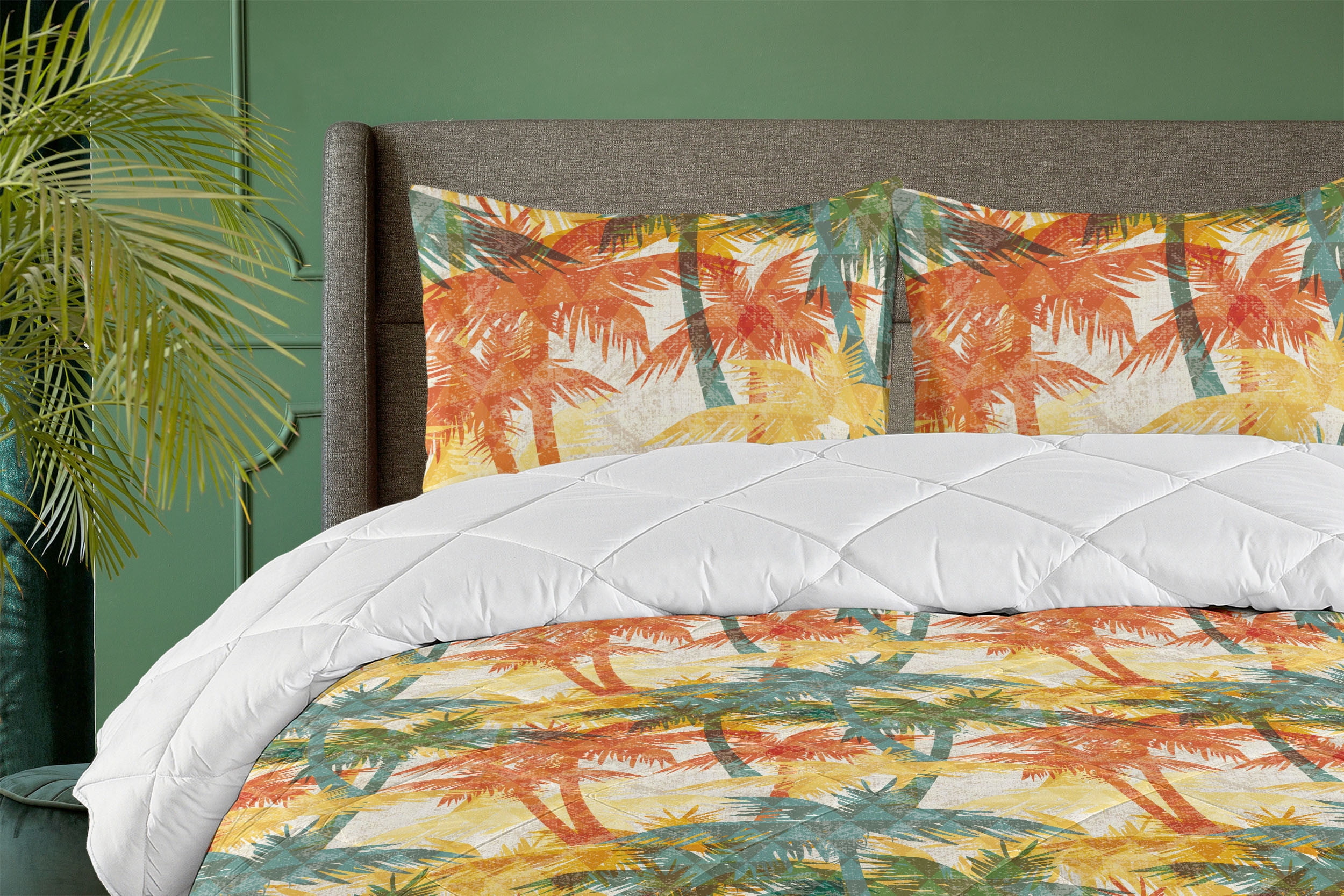 Ambesonne Palm Trees Down Alternative Quilt Comforter, Tropical Summer ...