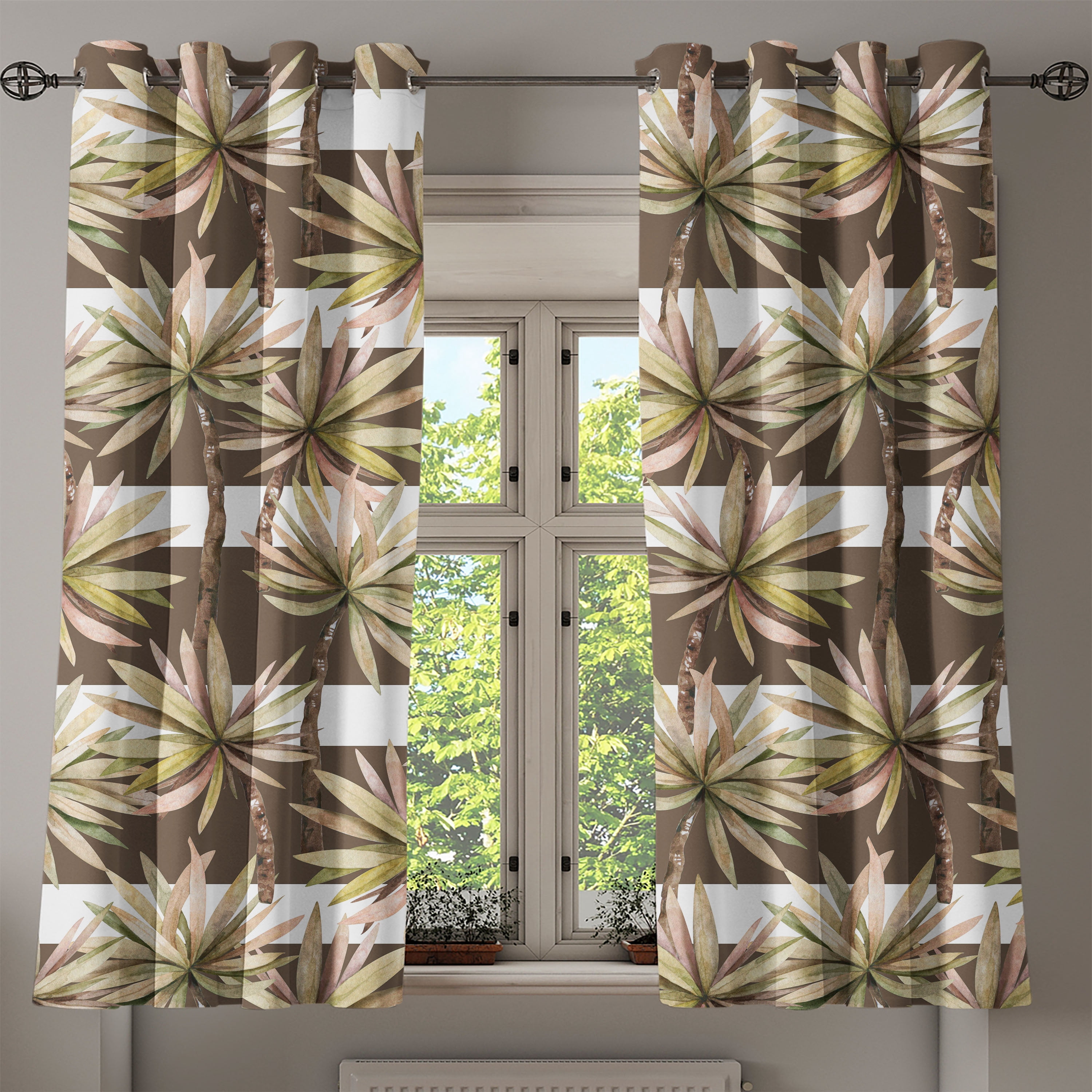 Ambesonne Palm Trees Grommet Curtain, Neutral Exotic Woods Art, 50"x60 ...
