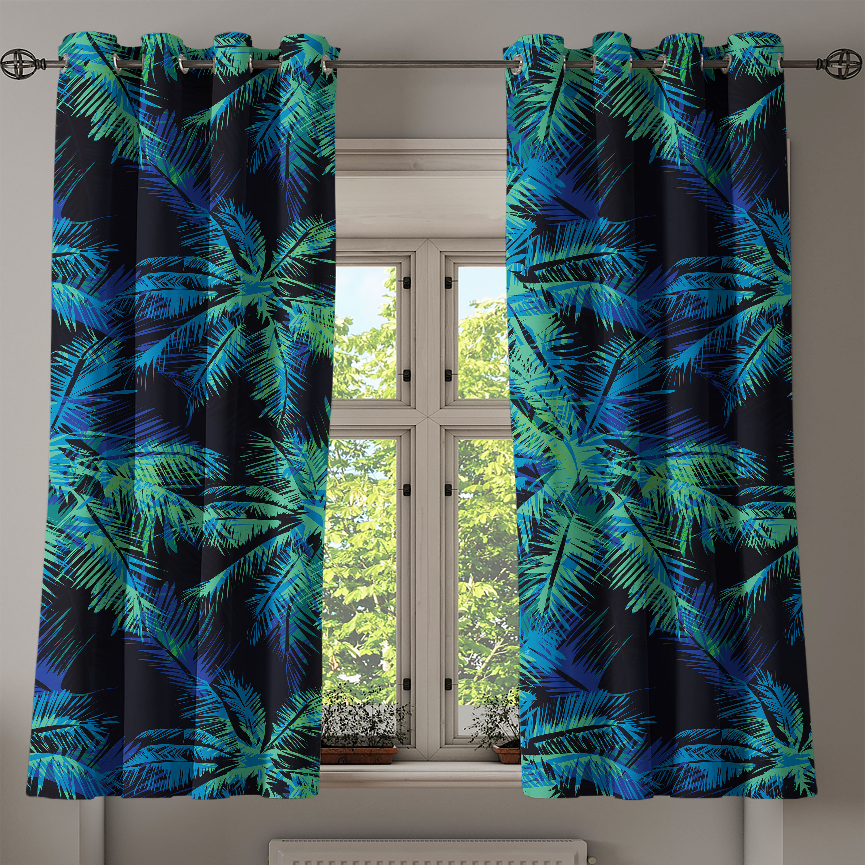 Ambesonne Palm Trees Grommet Curtain, Psychedelic Trippy Woods, 50"x63 ...