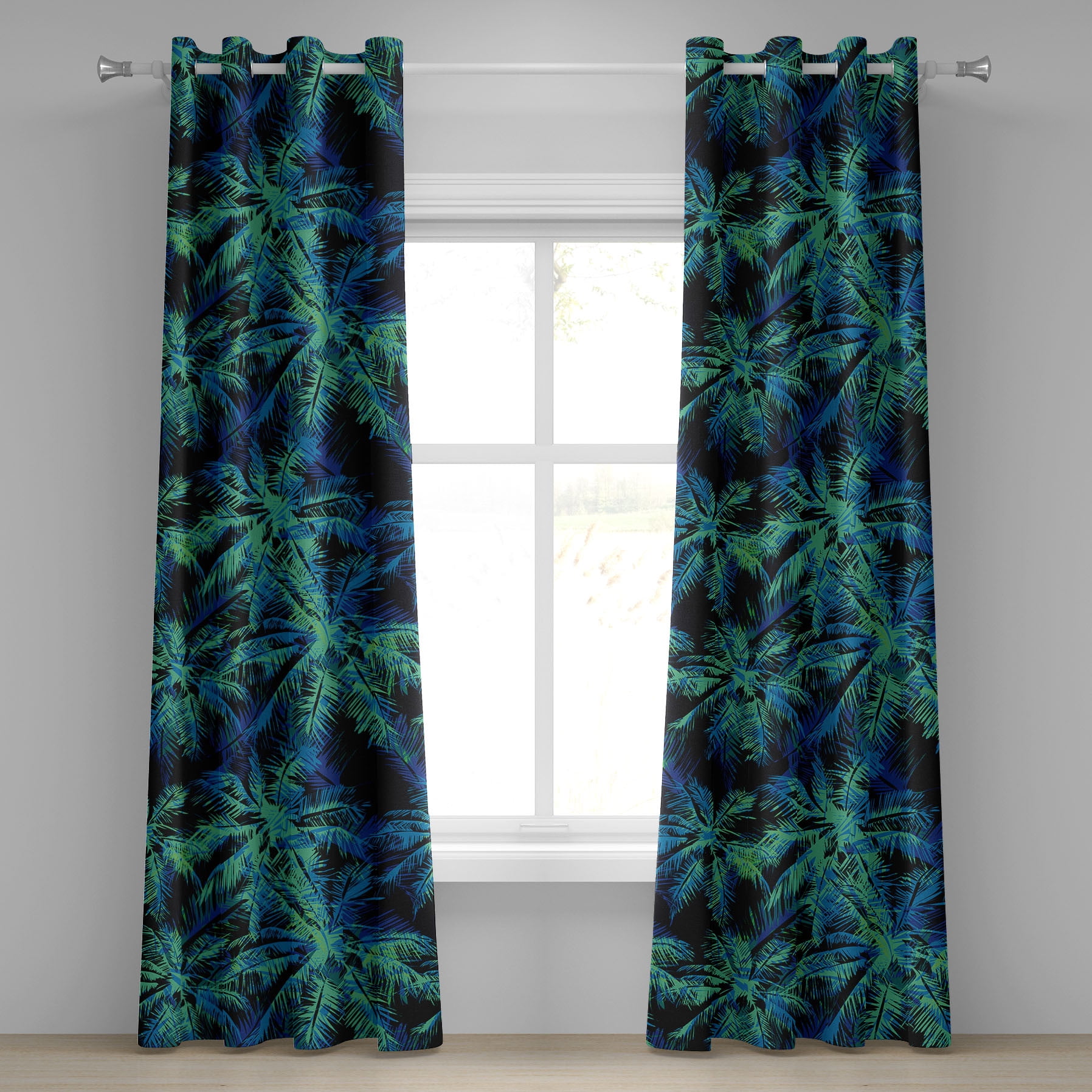 Ambesonne Palm Trees Grommet Curtain, Psychedelic Trippy Woods, 50"x84 ...
