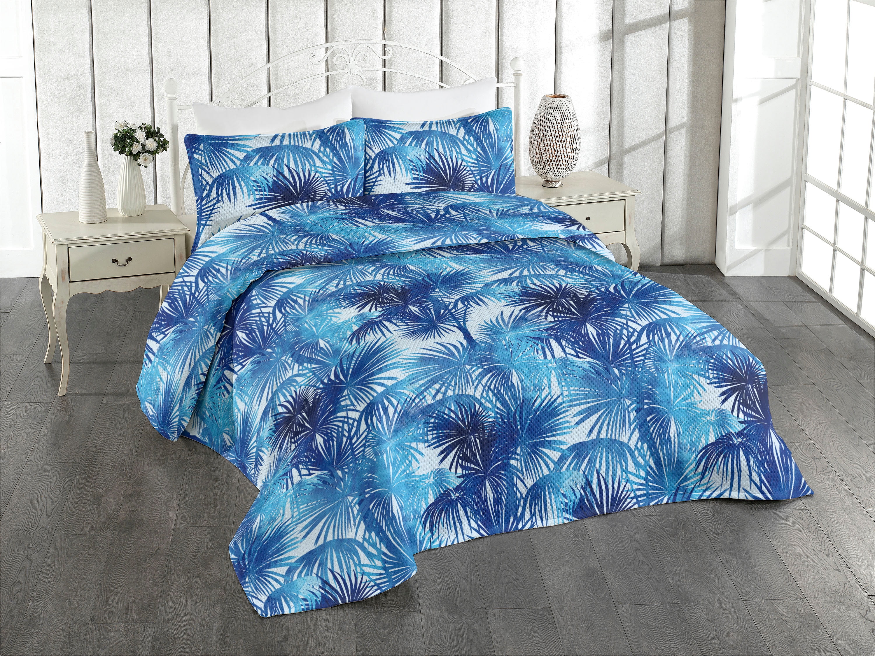 Ambesonne Palm Trees Quilted Bedspread Set 3 Pcs, Chill Hawaii Woodland ...