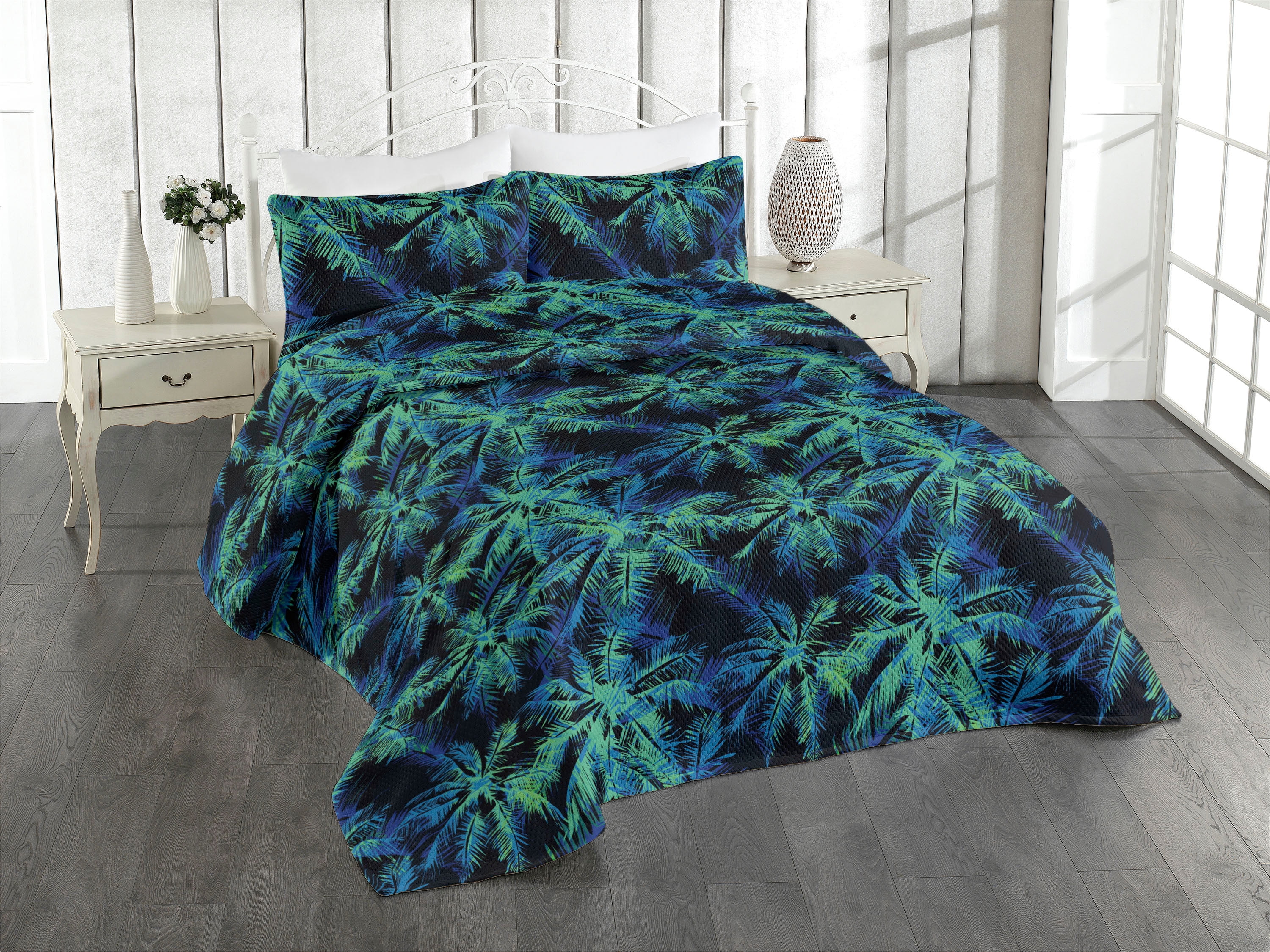 Ambesonne Palm Trees Quilted Bedspread Set 3 Pcs, Psychedelic Trippy ...