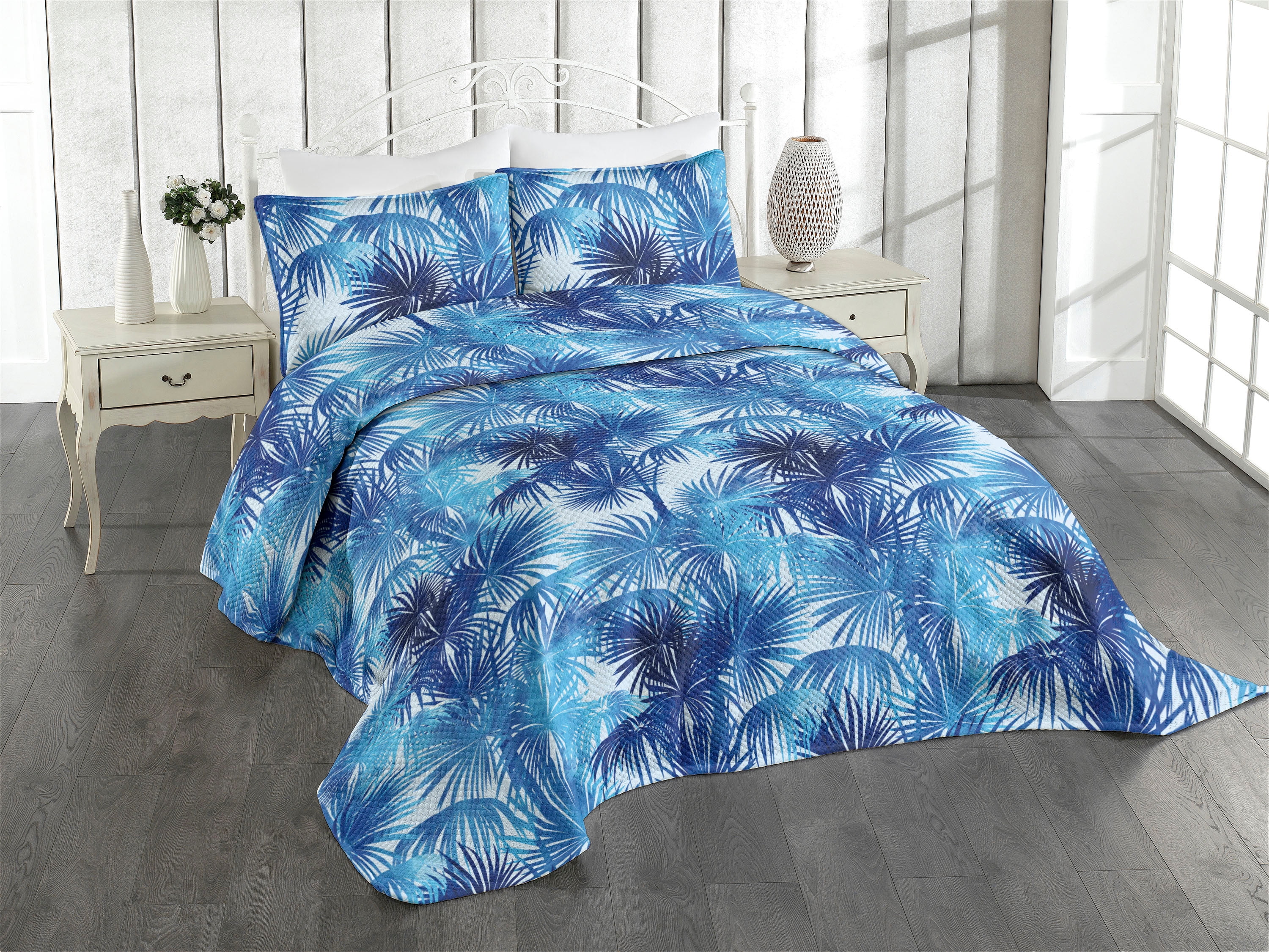 Ambesonne Palm Trees Quilted Coverlet 3 Pcs, Chill Hawaii Woodland ...
