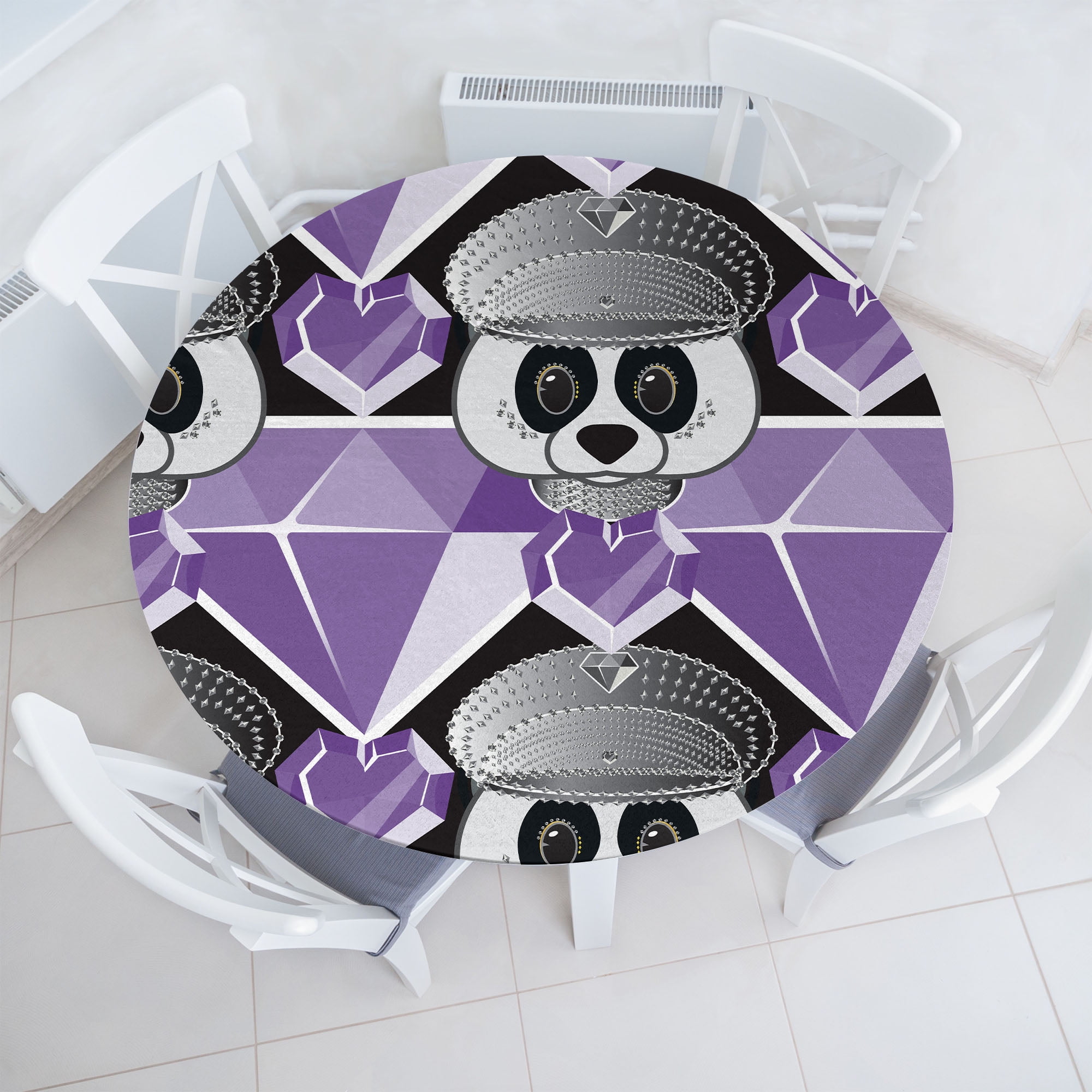 Ambesonne Panda Emoji Fitted Round Tablecloth, Heart Gem Print Animal ...