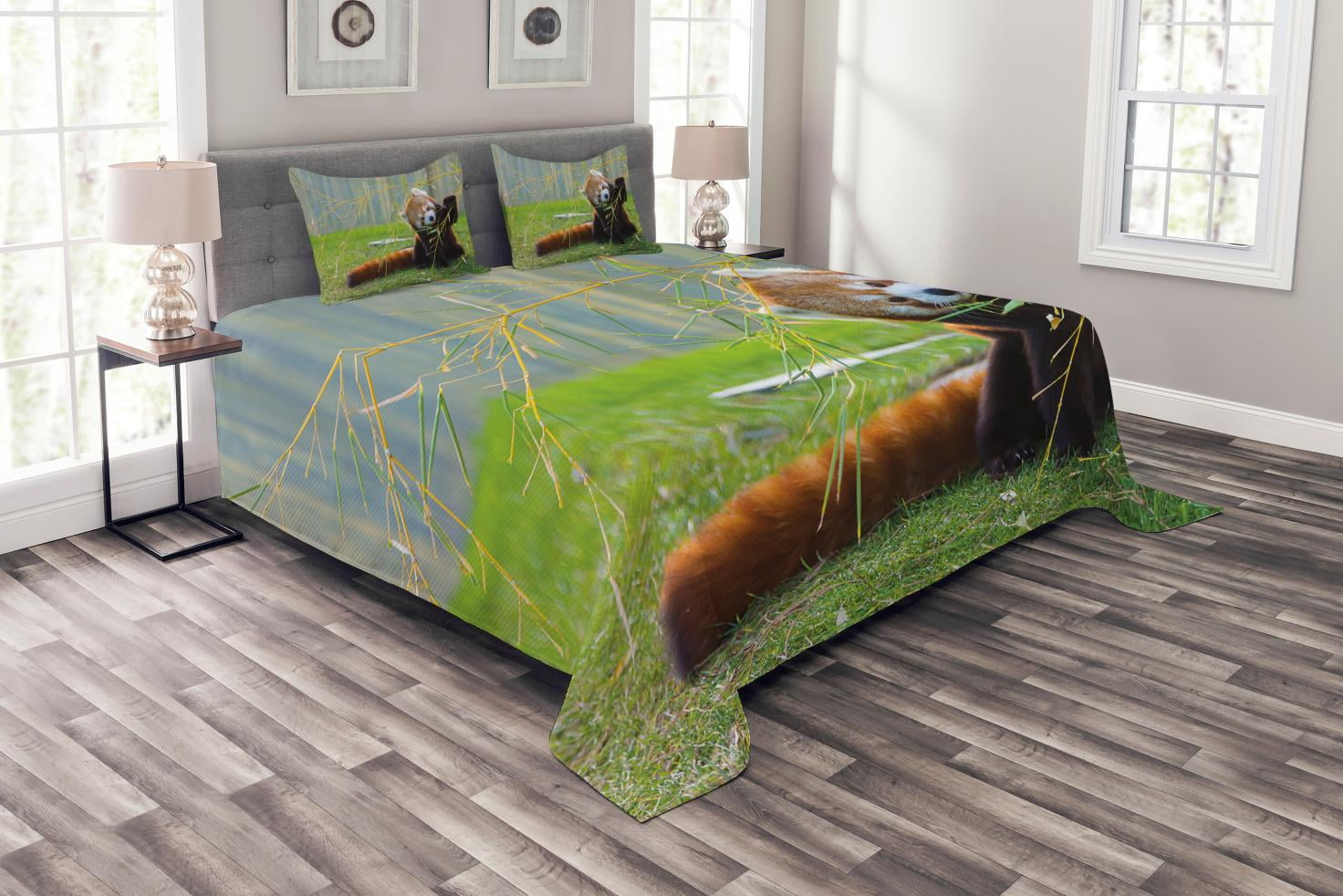Ambesonne Panda Quilted Bedspread Set 3 Pcs, Wild Animal on the Meadow ...