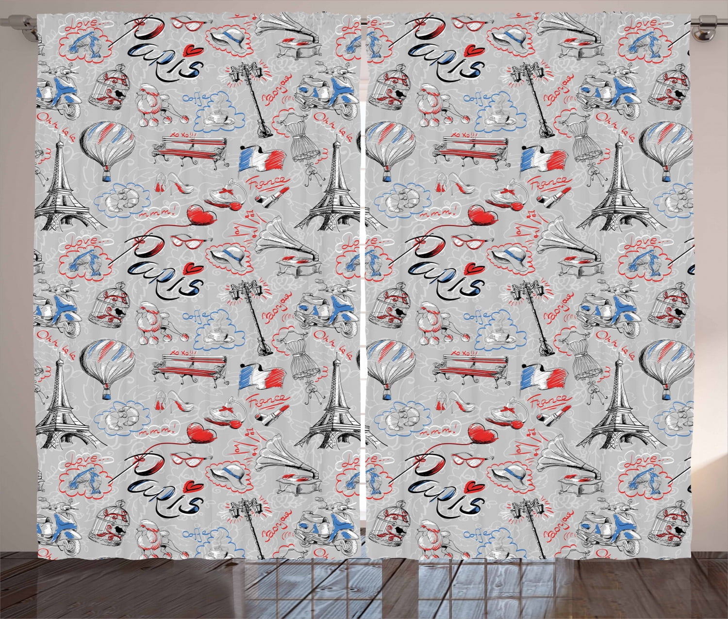 Ambesonne Paris Curtains 2 Panel Set, France City of Love, 108" x 96 ...