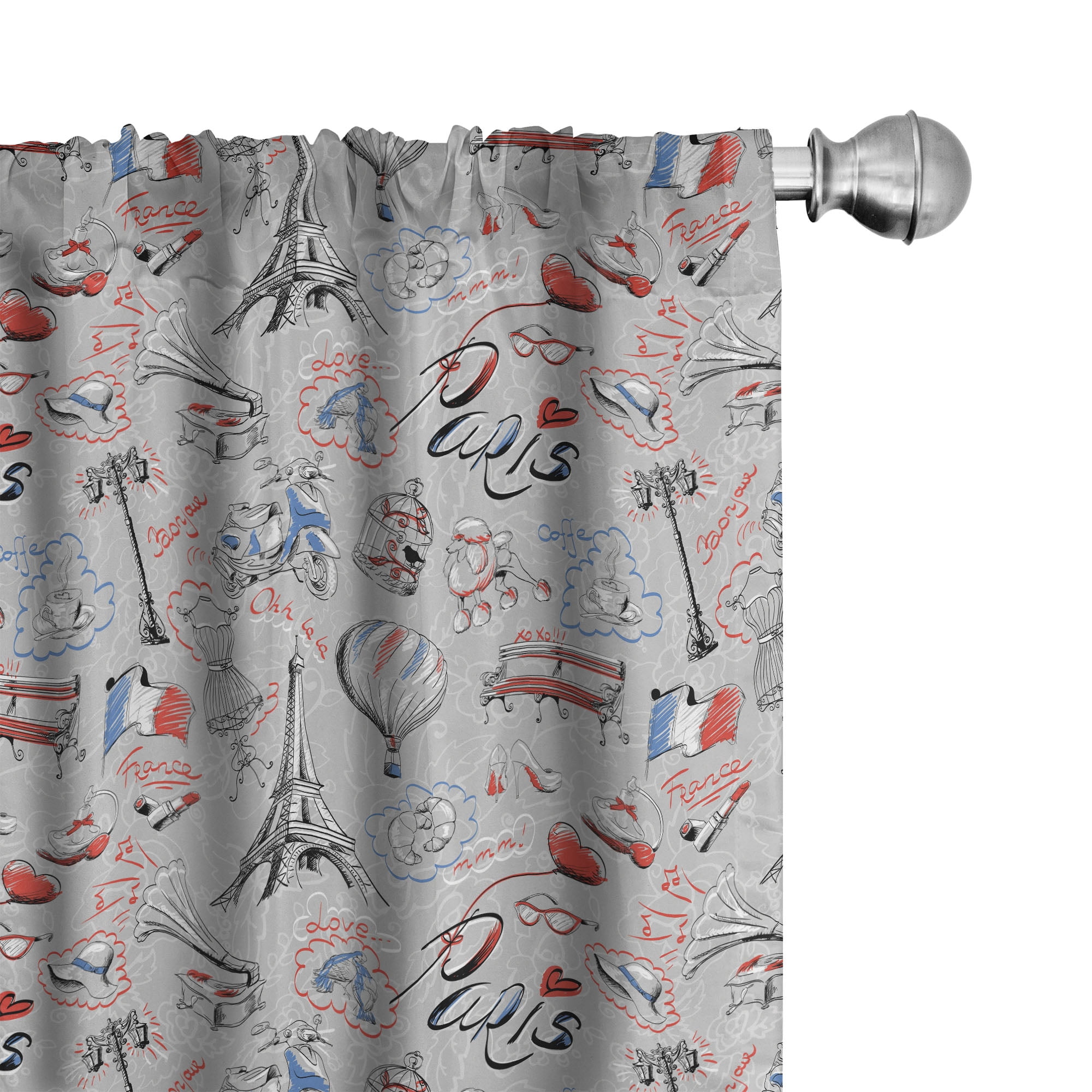 Ambesonne Paris Curtains, France City of Love, Pair of 28"x95 ...