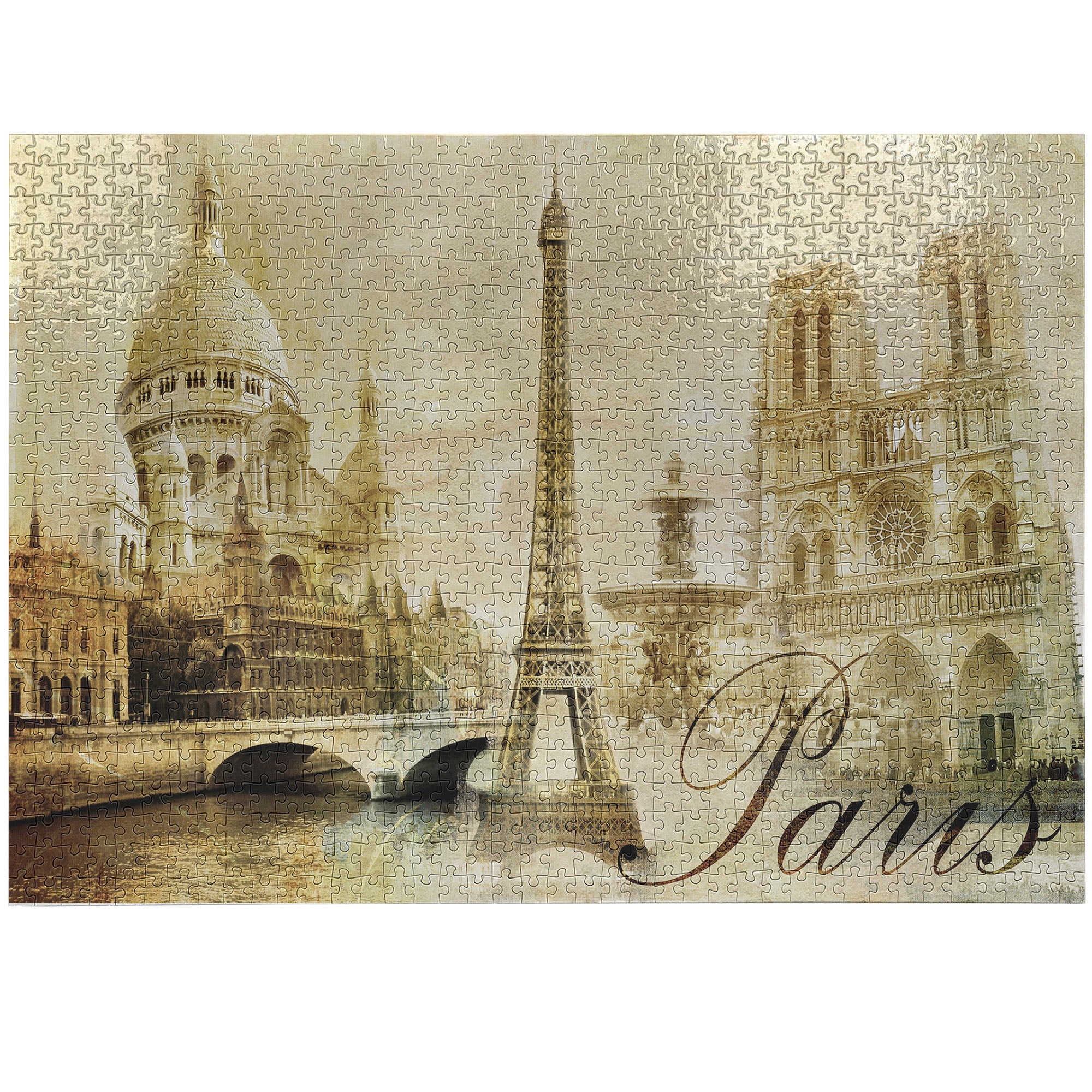 Ambesonne Paris Jigsaw Puzzle, Vintage Style Landmarks Photo, Heirloom ...