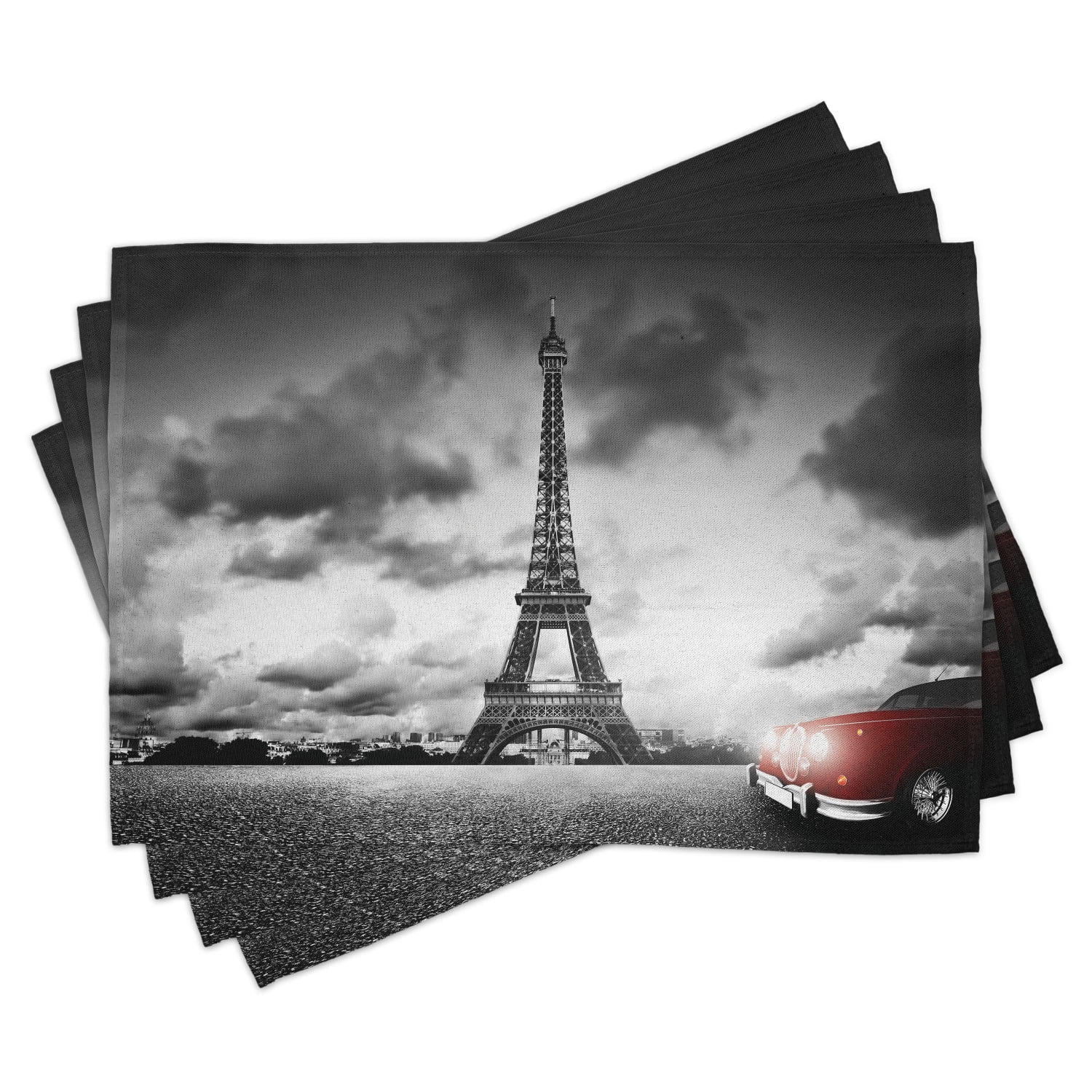 Ambesonne Paris Place Mats Set of 4, Eiffel Tower Cloudy Day, Standard ...