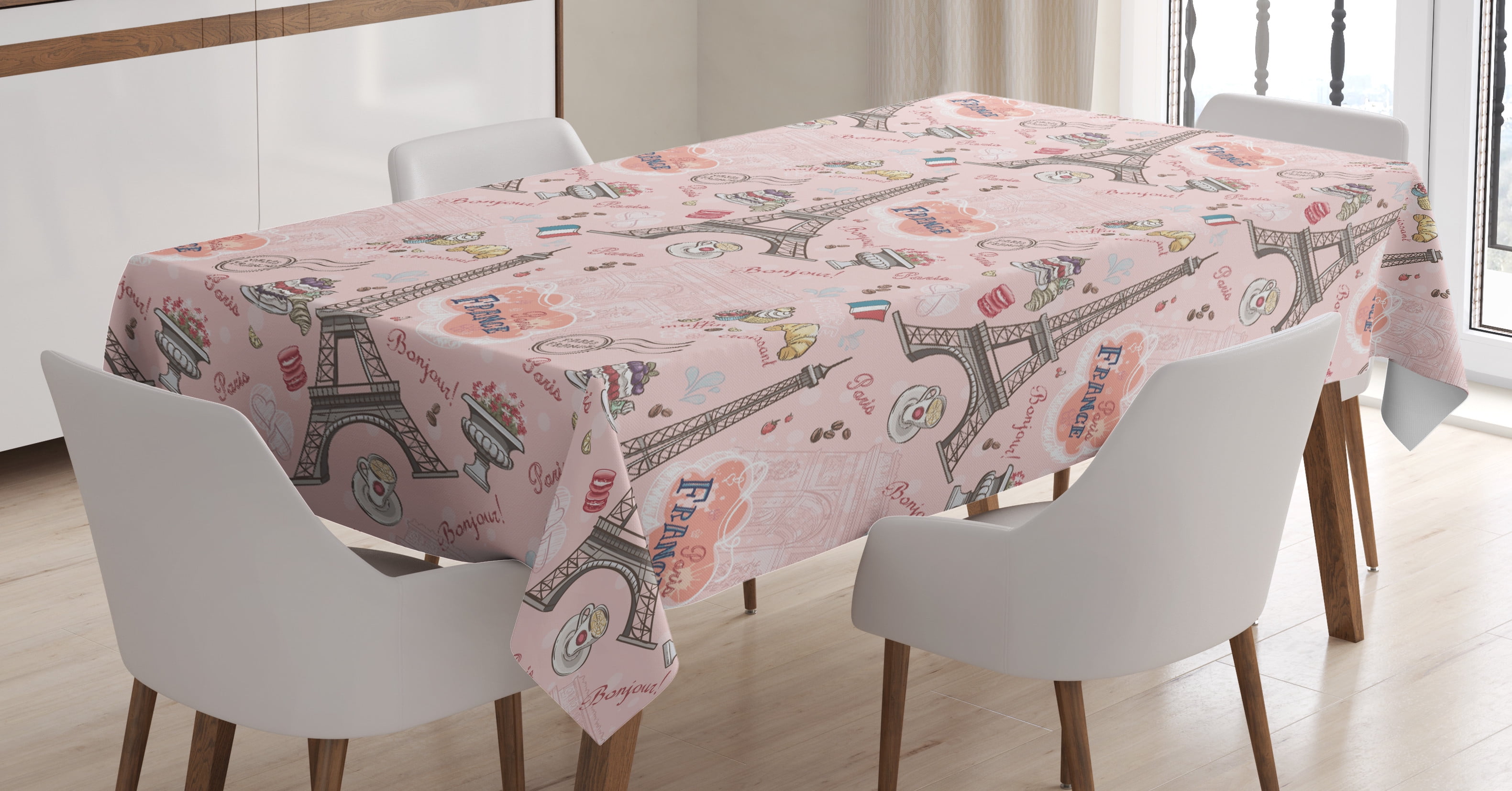Ambesonne Paris Tablecloth Rectangular Table Cover, Croissant Macaroon ...