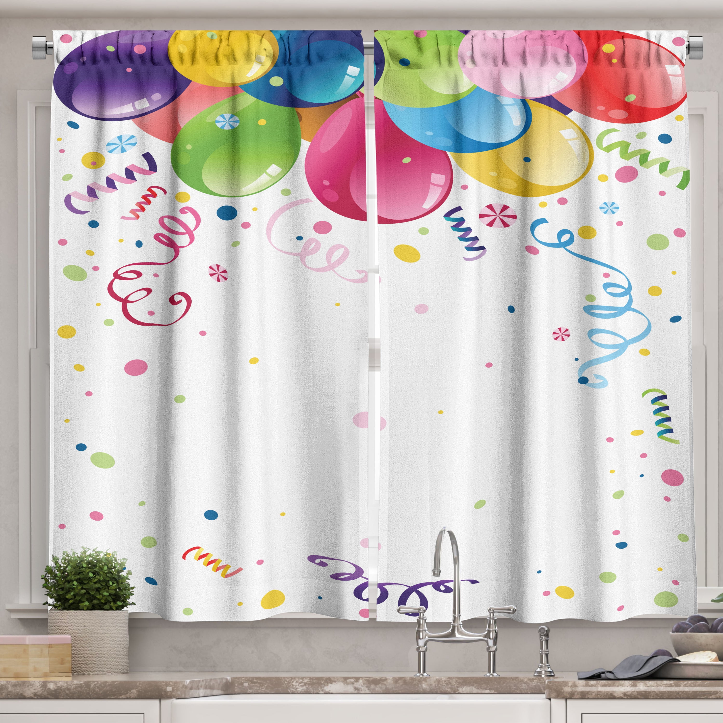 Ambesonne Party Kitchen Curtains, Entertainment Fun, 55"x39 ...
