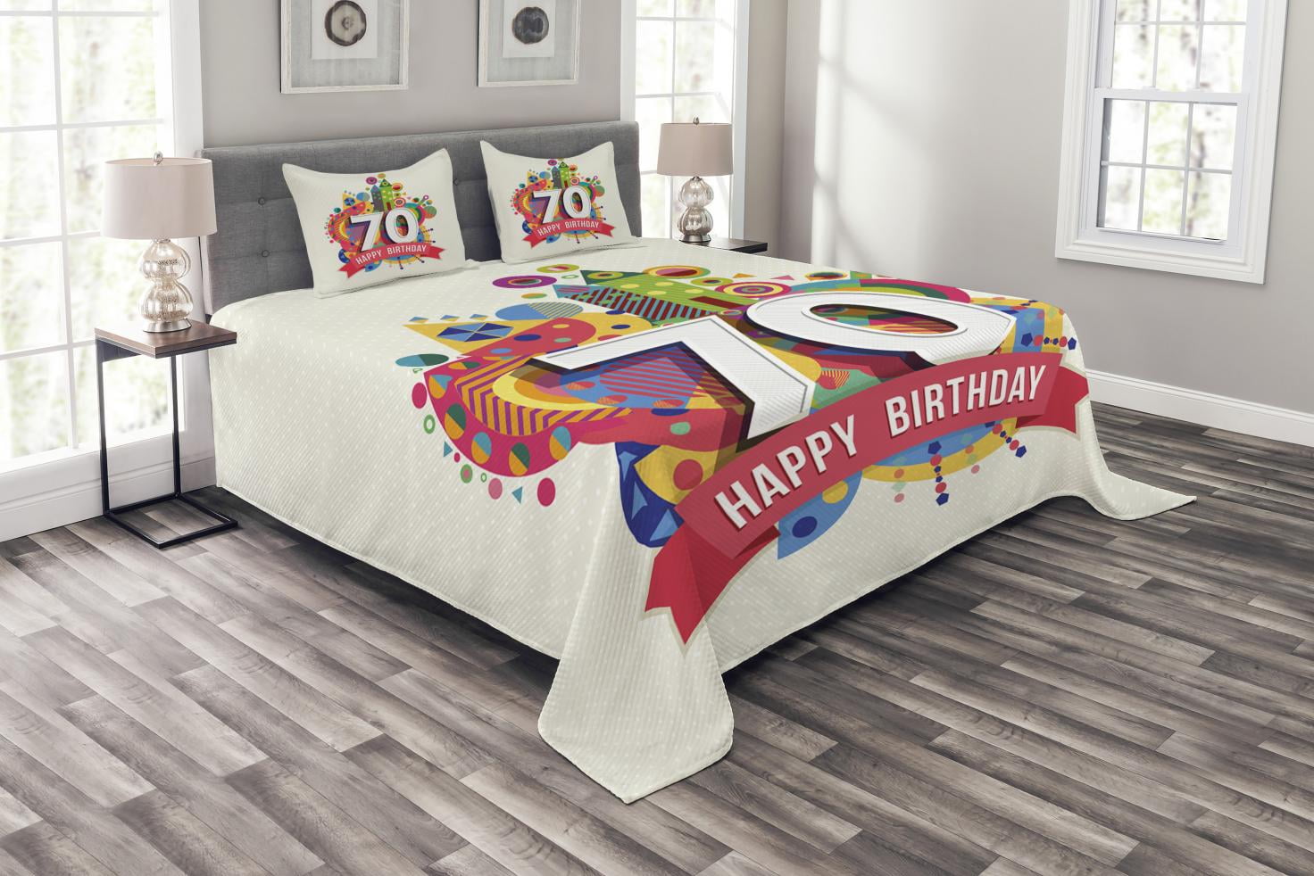Ambesonne Party Quilted Bedspread Set 3 Pcs, Geometric Backdrop, King ...