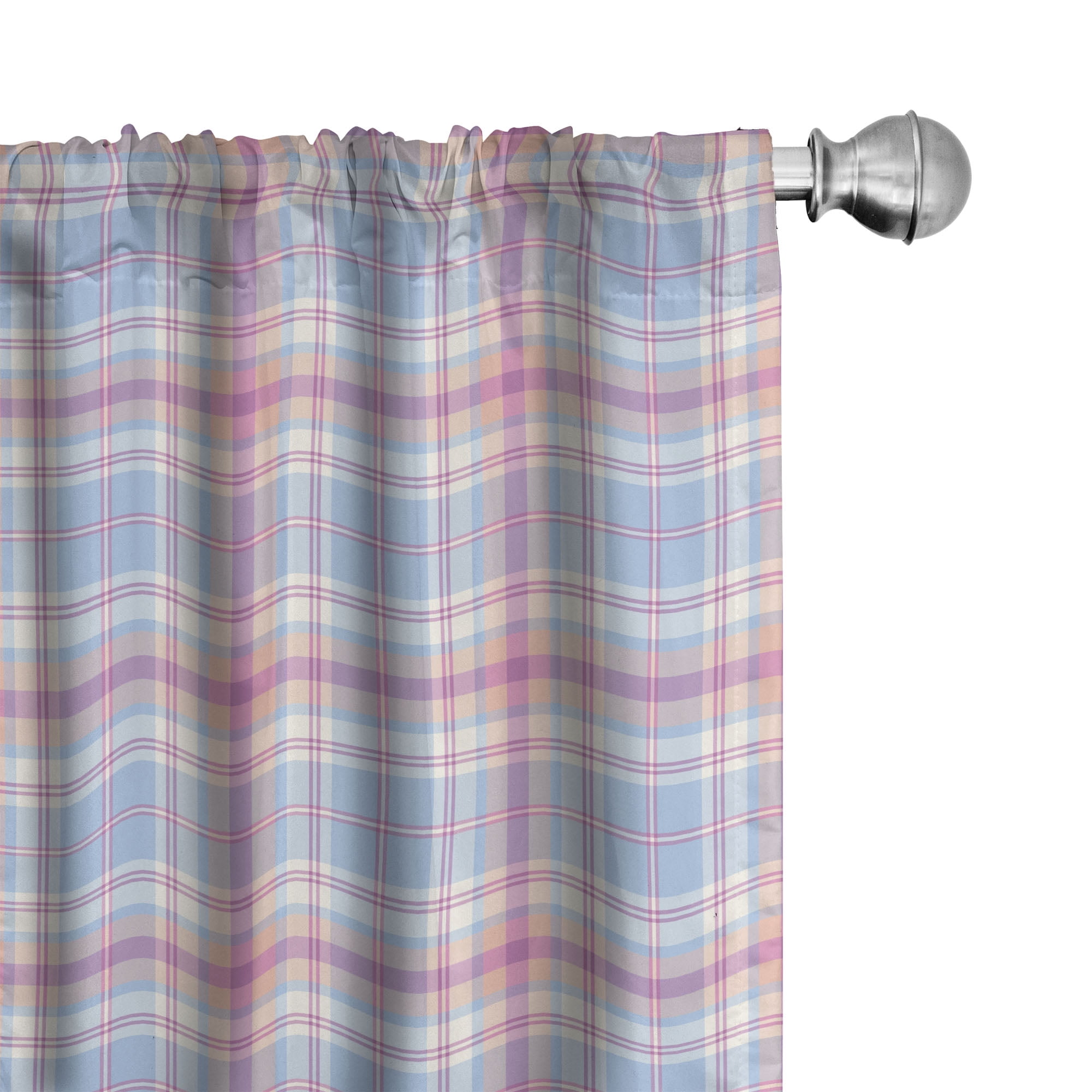 Ambesonne Pastel Curtains, Vintage Plaid Pattern, Pair of 28"x95", Fuchsia Salmon Pale Blue ...