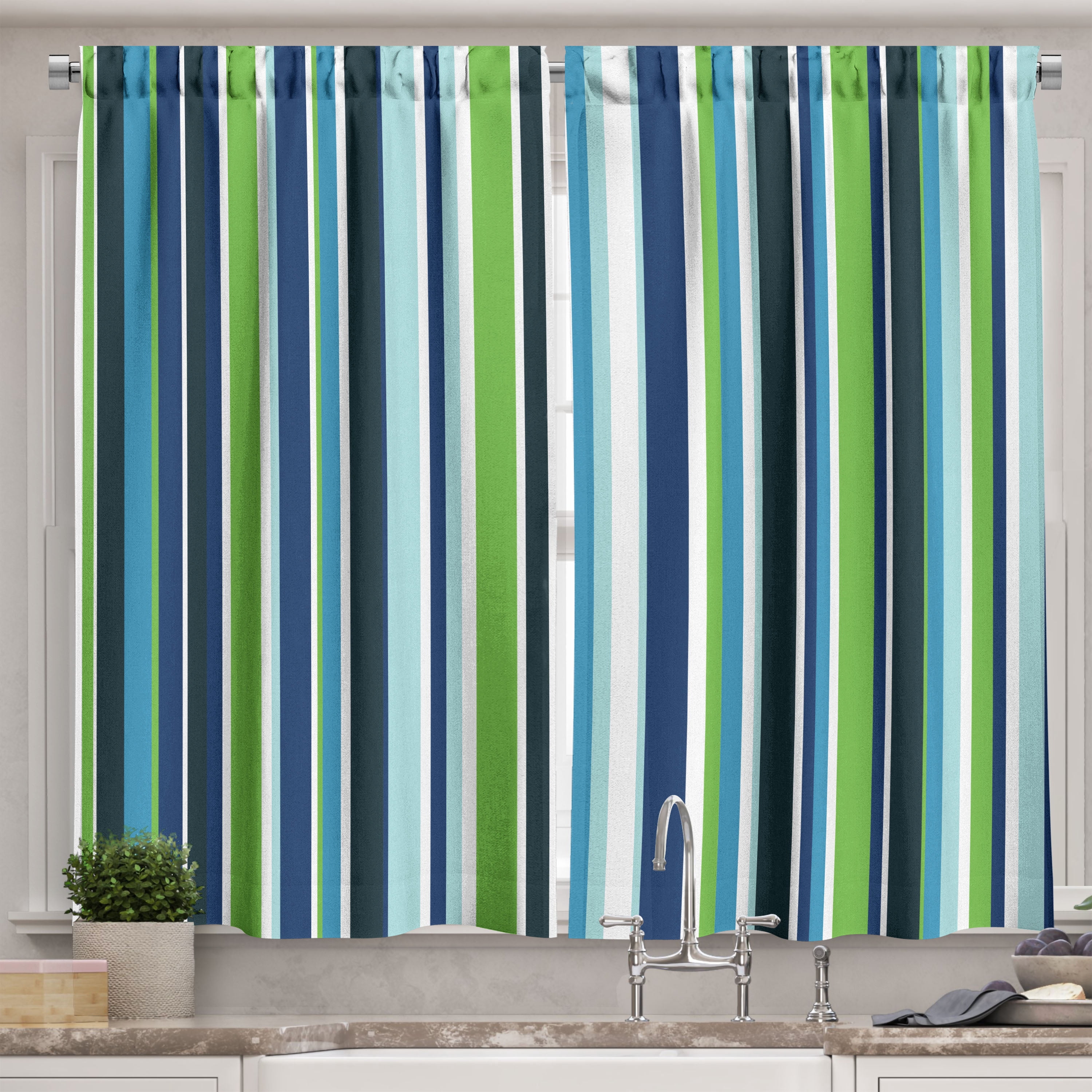 Ambesonne Pastel Kitchen Curtains, Pattern of Stripes Classic, 55"x30 ...