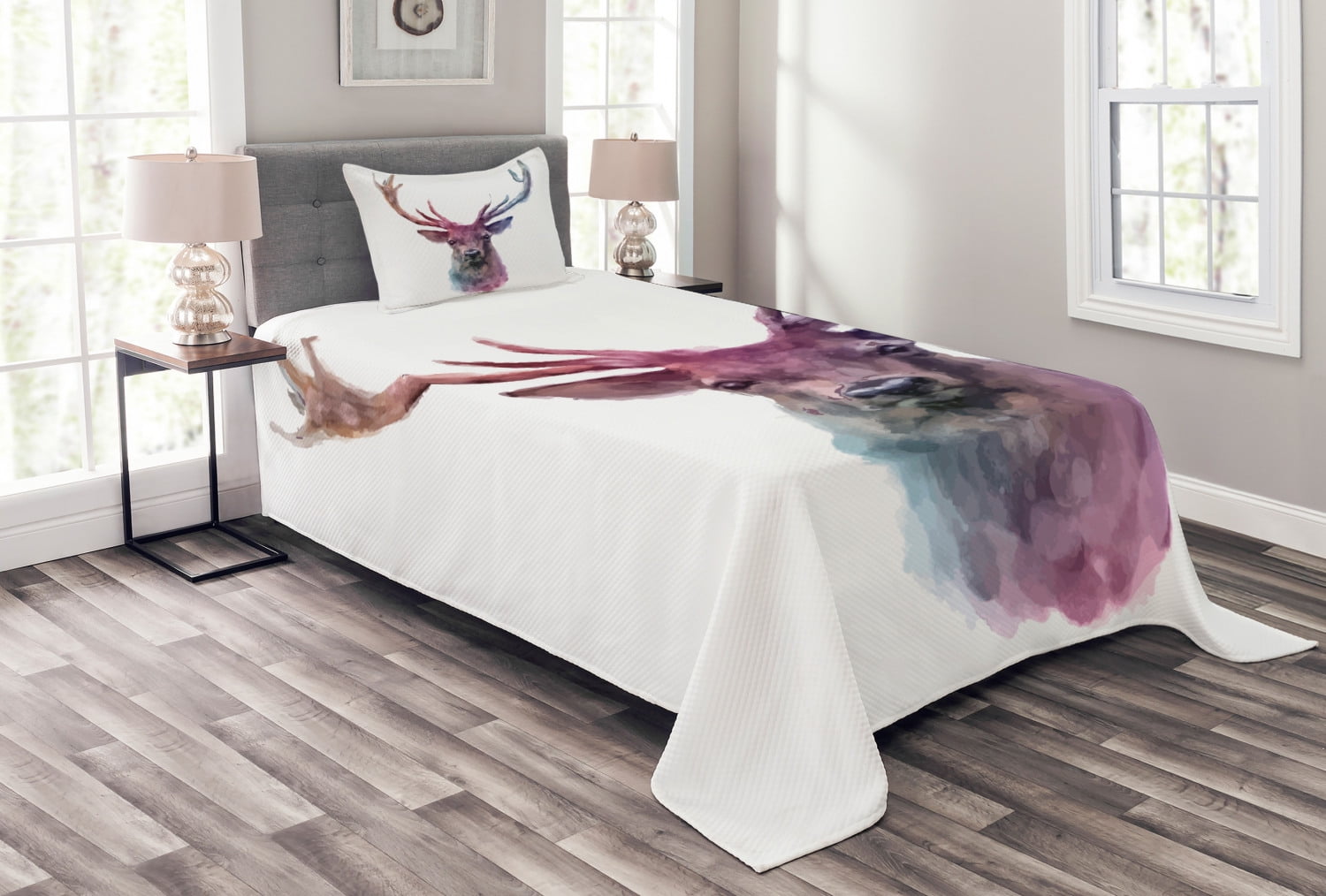 Ambesonne Pastel Quilted Bedspread Set 2 Pcs, Antlers Wild Nature, Twin ...
