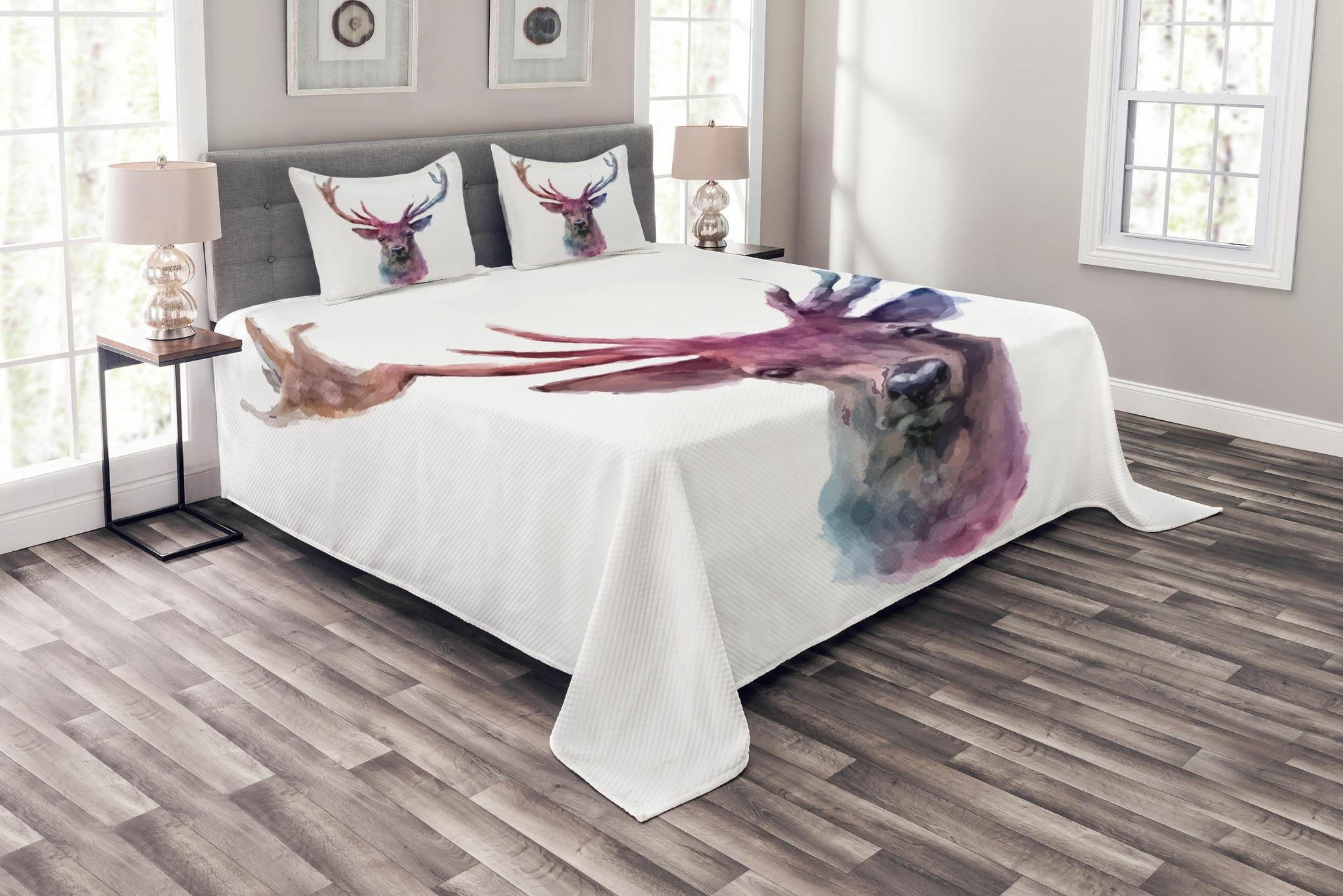 Ambesonne Pastel Quilted Bedspread Set 3 Pcs, Antlers Wild Nature ...
